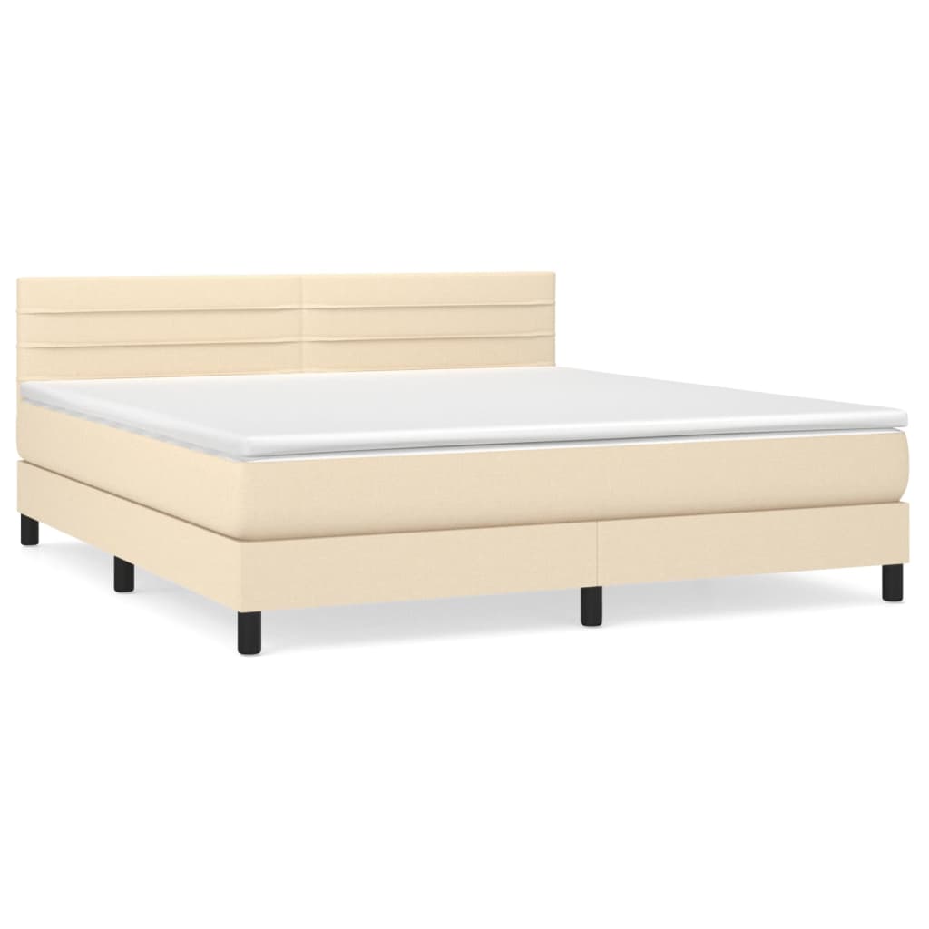 Cama box spring con colchón tela color crema 180x200 cm — COMFORTXL ...