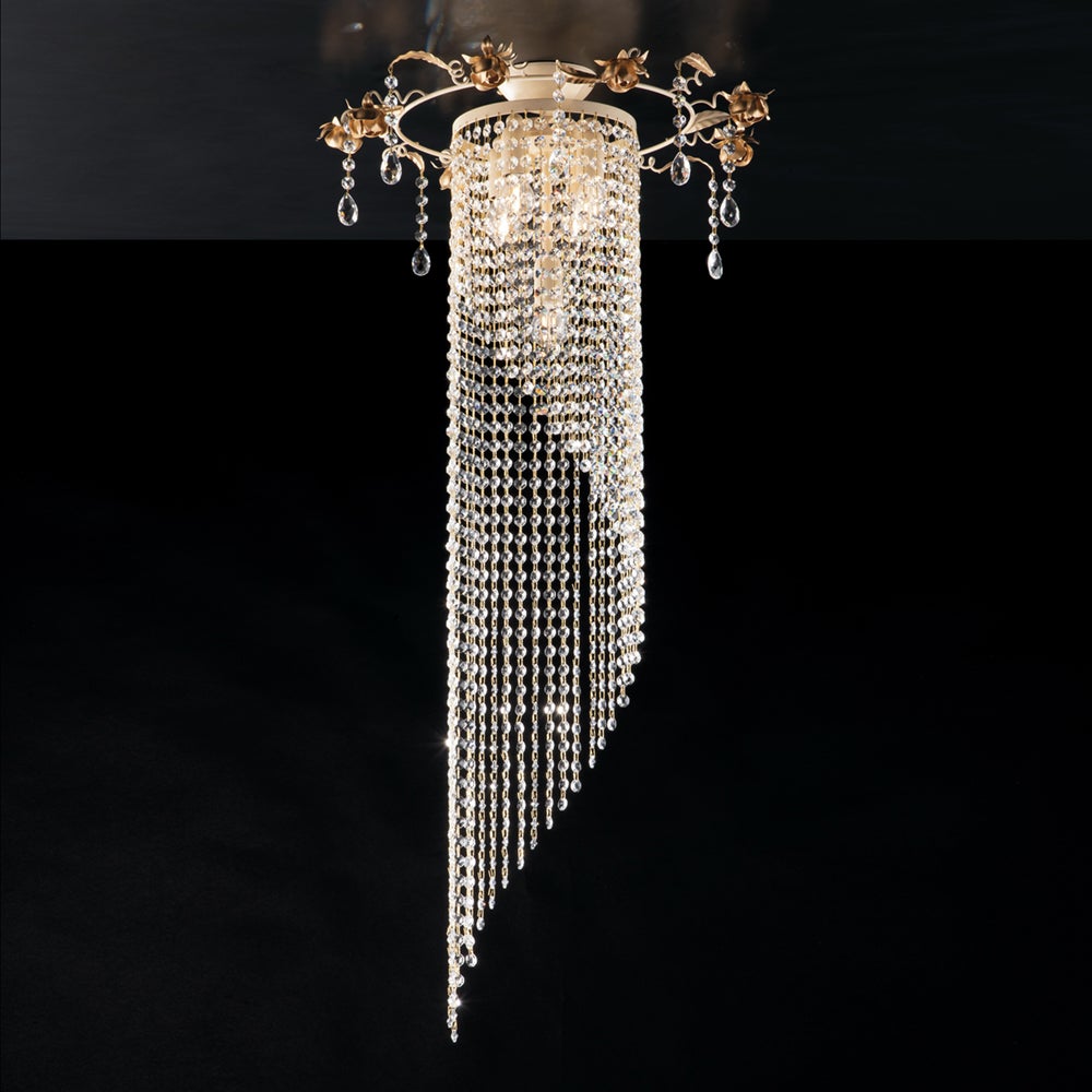 Plafoniera Classico Shabby Avorio E Oro Con Strass In Cristallo 5 Luci ...