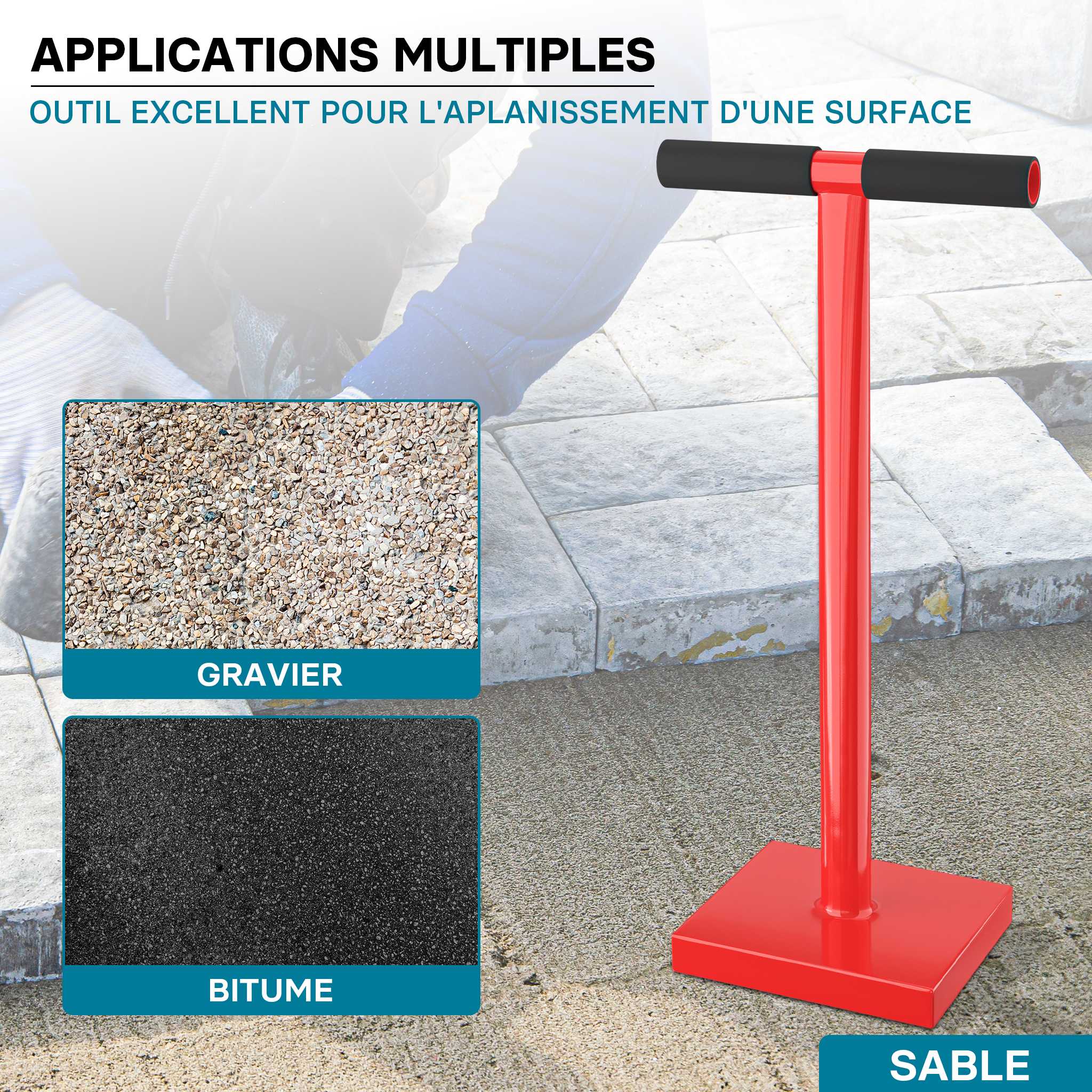 Wiltec Dameuse de sol – en Acier – 11,5 kg – Plaque carrée 20 x 20 cm ...