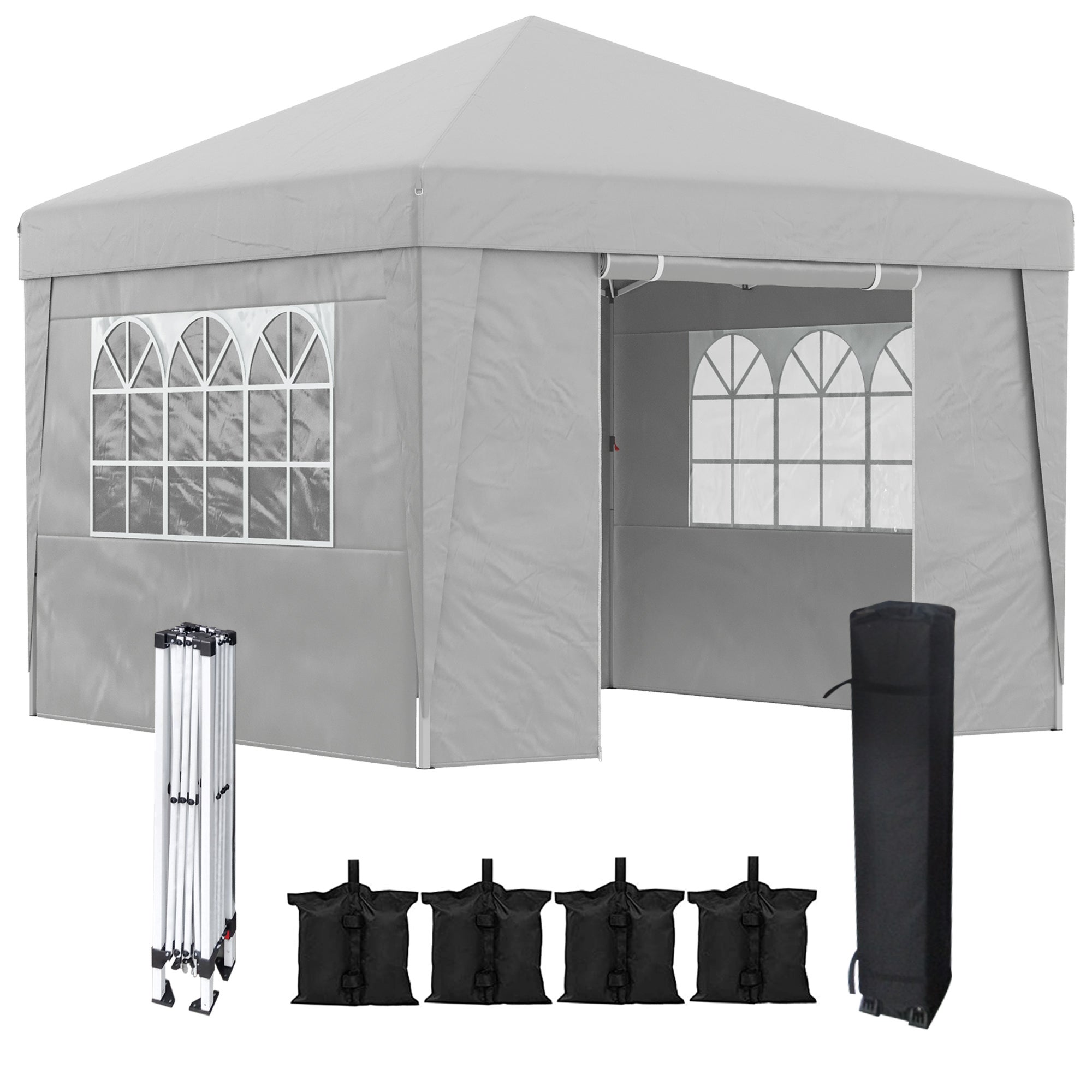 Gazebo pliant hauteur réglable 3x3 m fenêtres acier tissu Oxford gris ...
