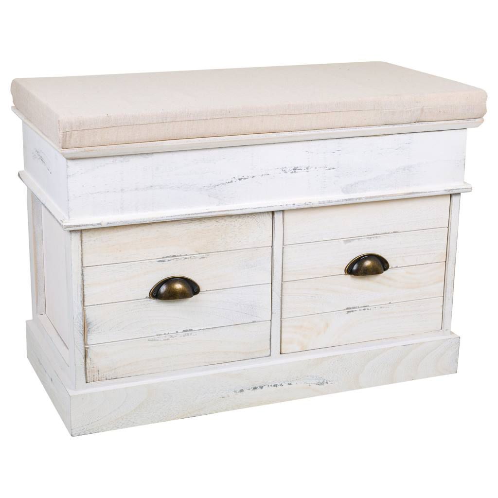 Banc coffre en bois laqué blanc vieilli avec 2 tiroirs | Leroy Merlin