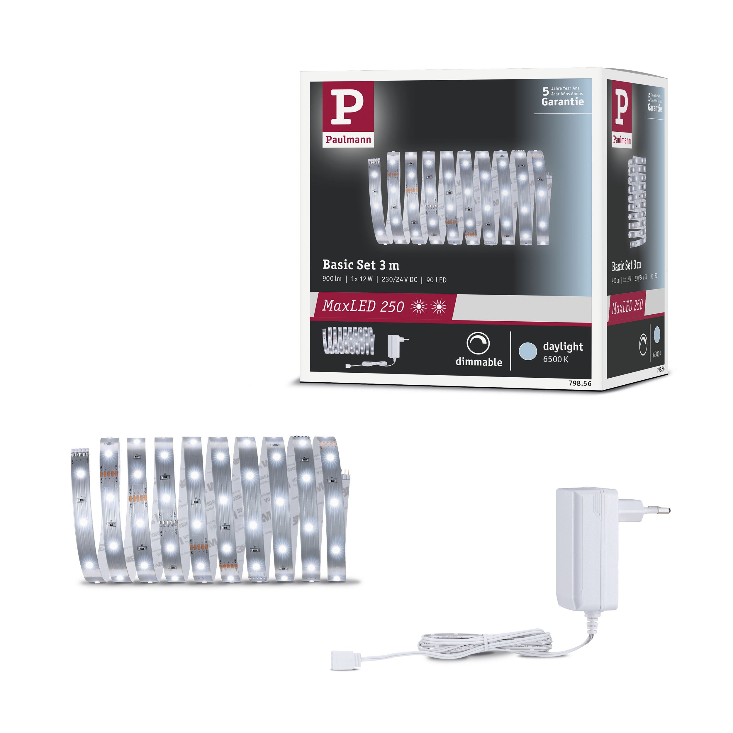 MaxLED 250 Strip LED Kit de base 3m 6500K 3m 12W 300lm/m 30 LEDs/m ...