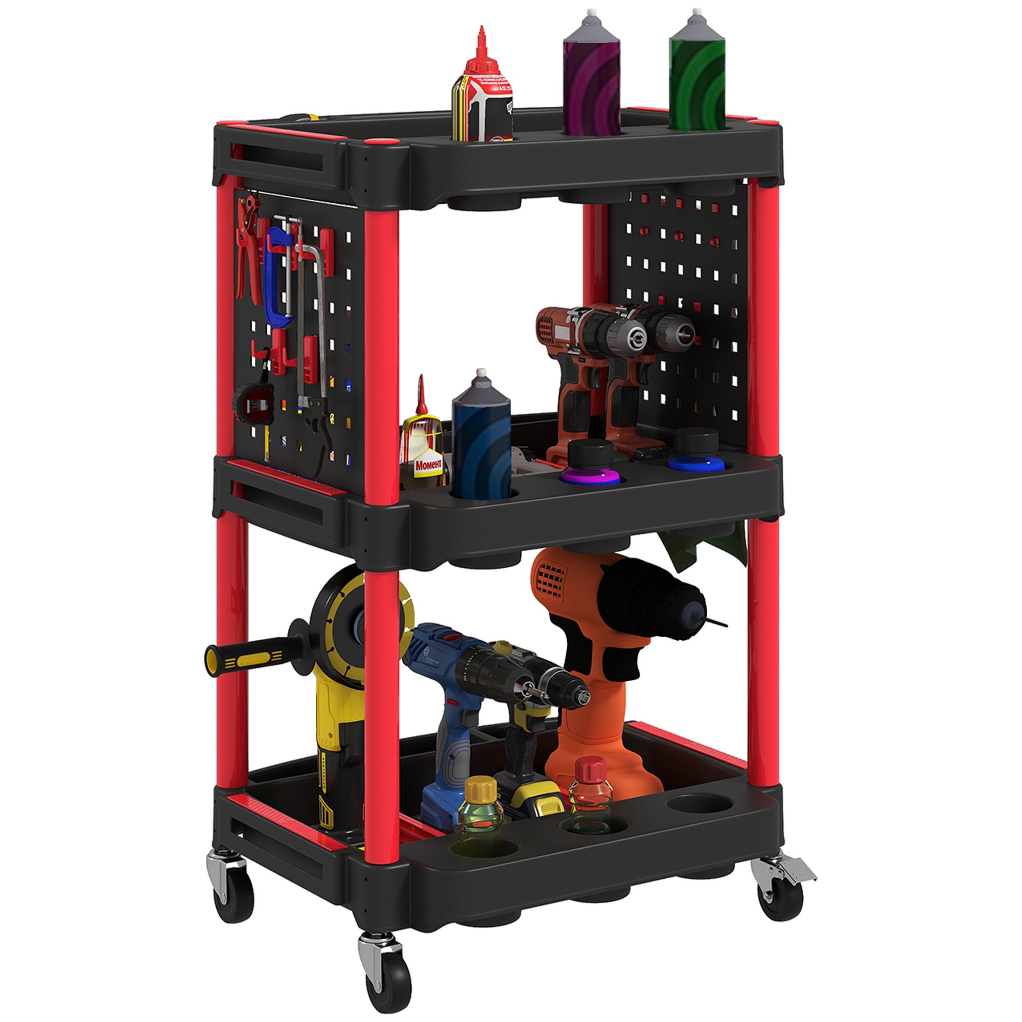 Chariot à outils, étagères à trois niveaux, 4 roues, plastique, 10 ...