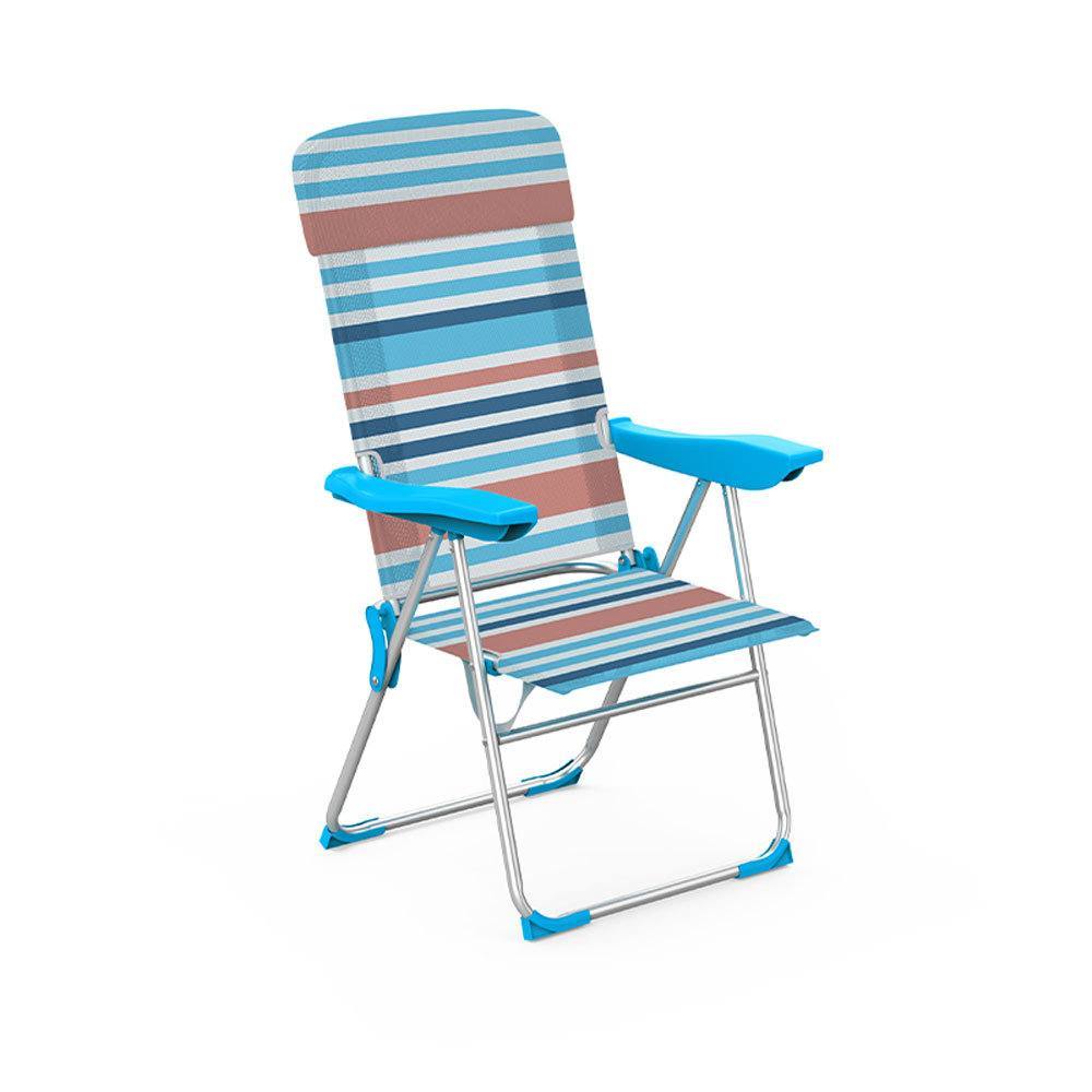 Silla Plegable 5 Posiciones Aluminio con Cojín Rayas | Leroy Merlin