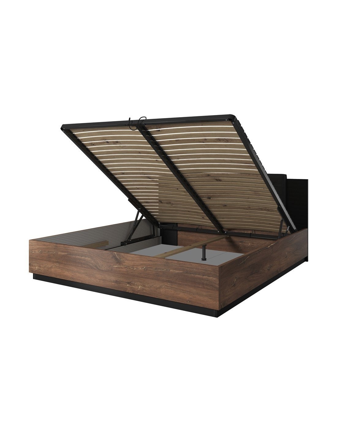 Lit coffre 140x200 coloris chêne foncé et noir collection FOX. | Leroy ...