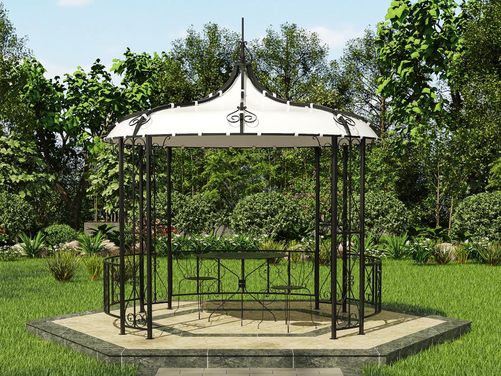 Kiosque de jardin TILCARA en métal façon fer forgé D300 x H290cm - Noir ...