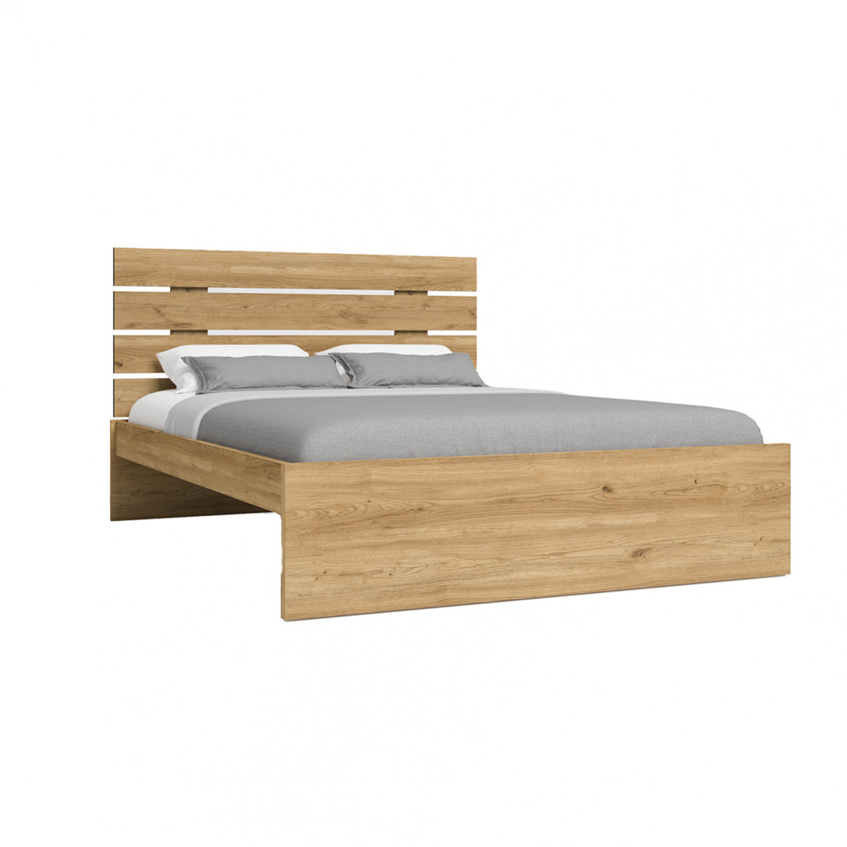 LUCOS - Lit 140x190cm Effet Chêne Tête de Lit Ajourée | Leroy Merlin