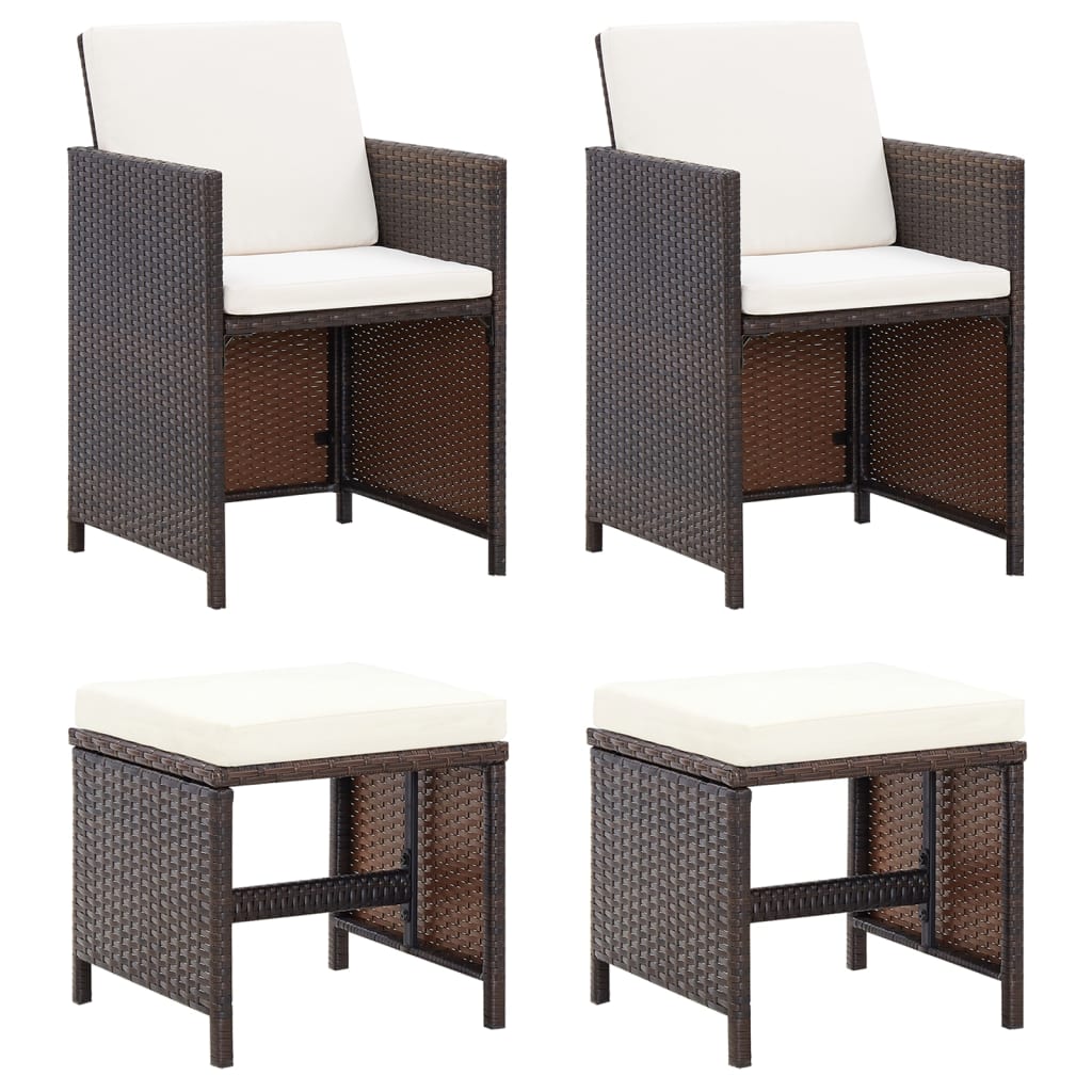 Jeu de chaise et tabouret de 4 pcs Résine tressée Marron | Leroy Merlin