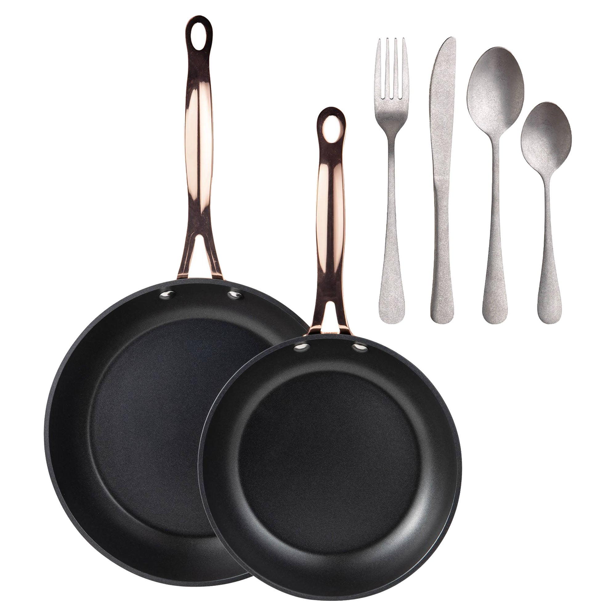 Poêles à induction en cuivre Ø20Ø24 cm et ensemble de couverts 16 ...