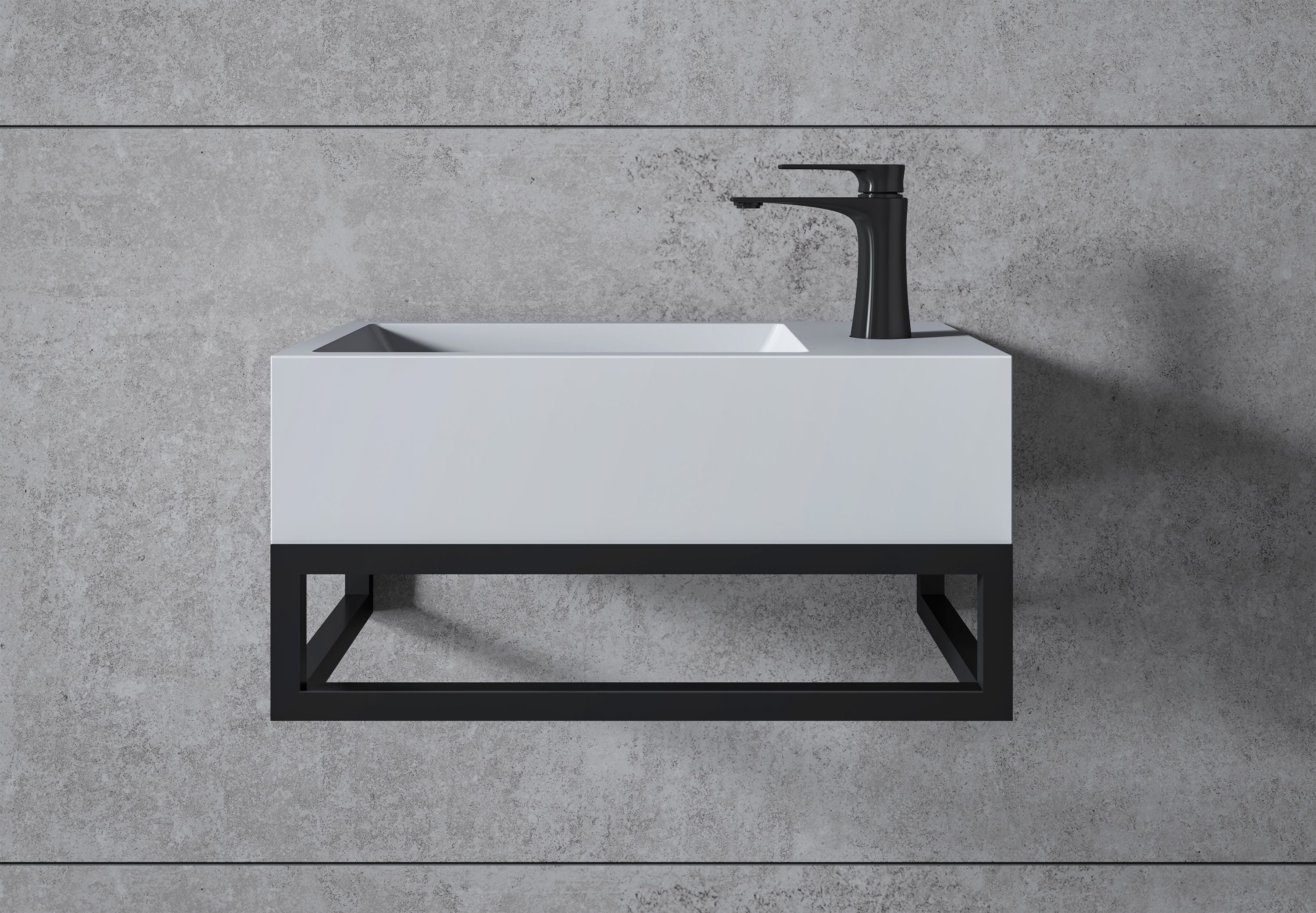 BERNSTEIN - Vasque murale suspendue design 44x22x10cm en fonte minérale ...
