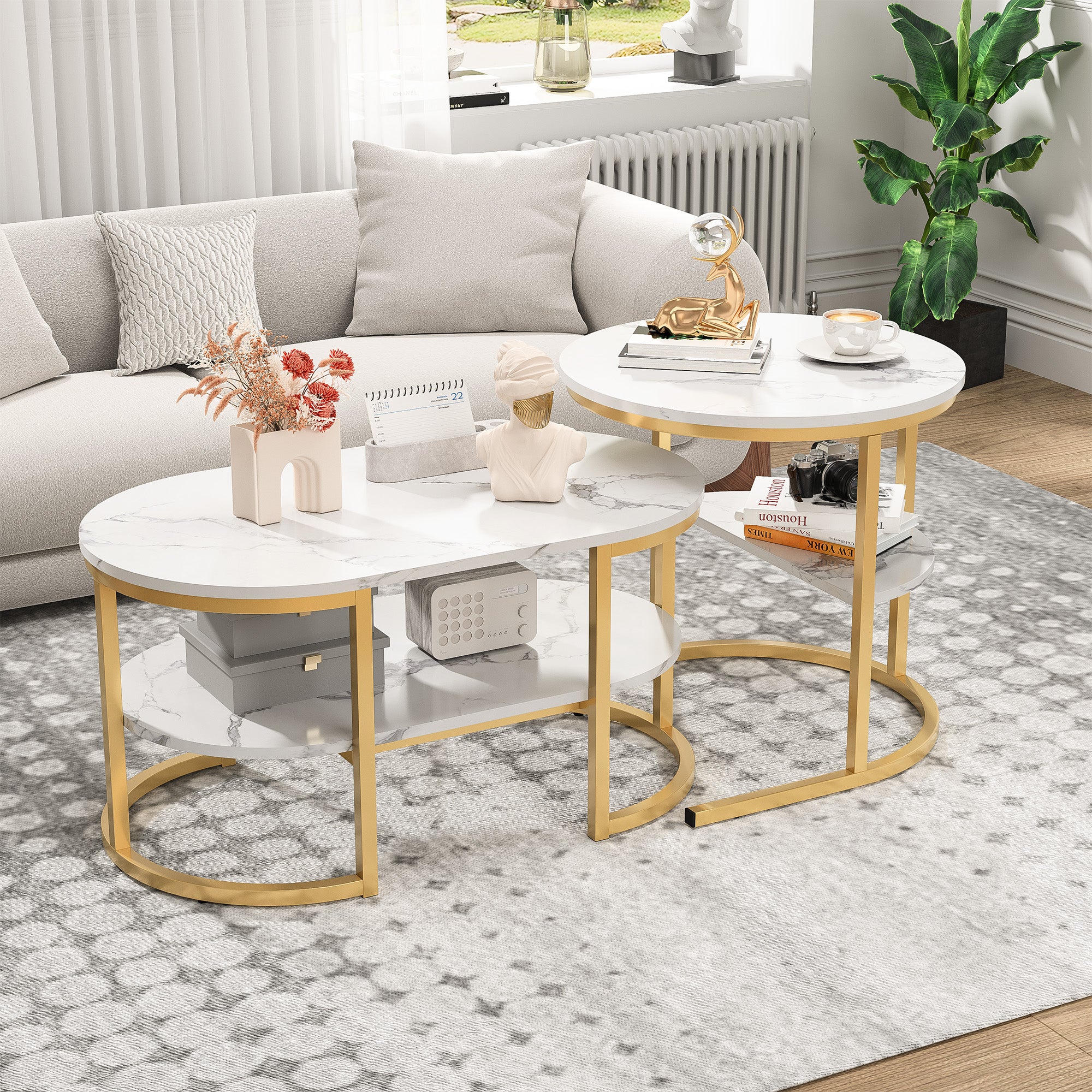 Tables Basses Gigognes Lot de 2, Table Gigogne Design Marbre, Cadre en ...