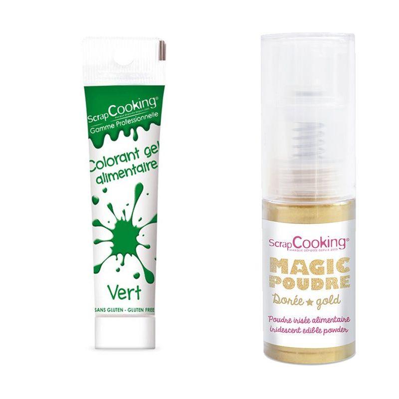 Gel colorante comestible verde 20 g + Polvo alimentario dorado | Leroy ...