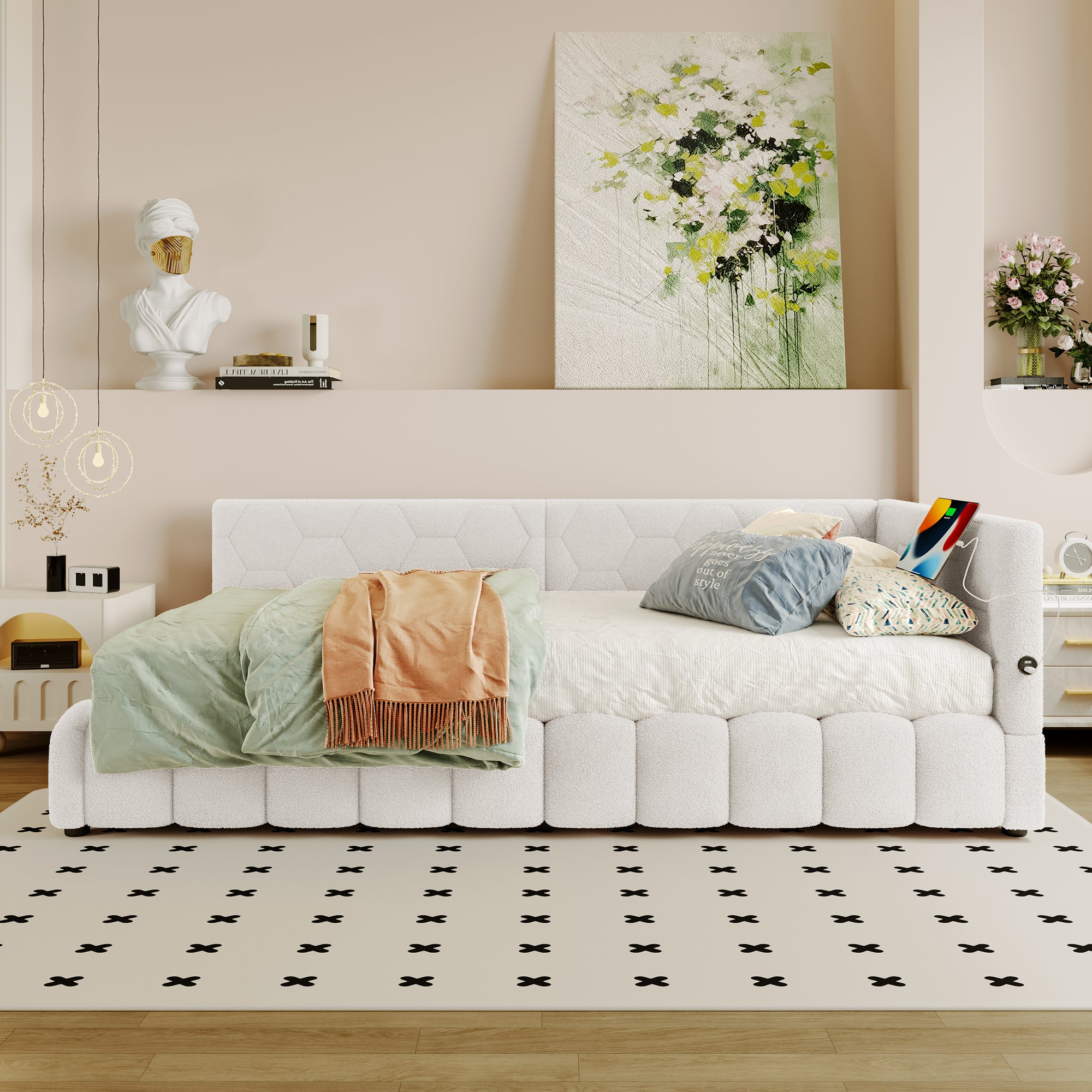 Canapé-lit coffre 90x200 cm - avec éclairage LED - avec USB + Type-C ...