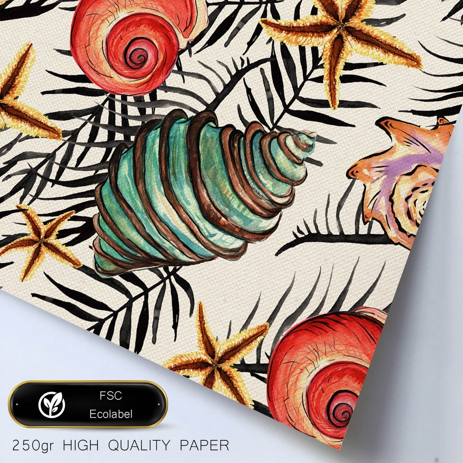 Poster Di Fiori E Natura. Foglio Quadrato Il Mare Mi Chiama, Illustrato ...