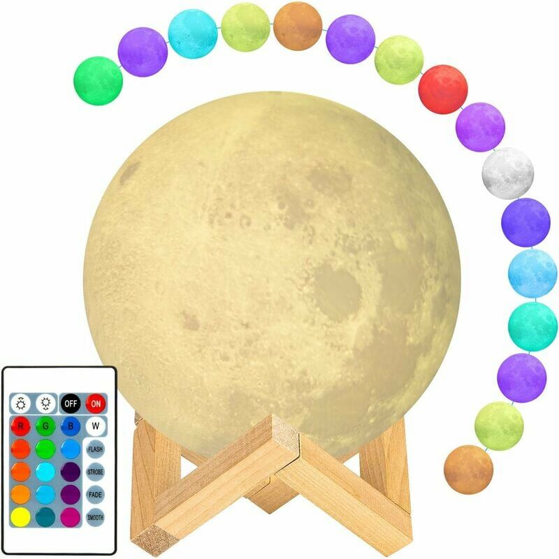Moonlight, 18cm dia 16 LED 3D Print Moonlight with Bracket and touch ...