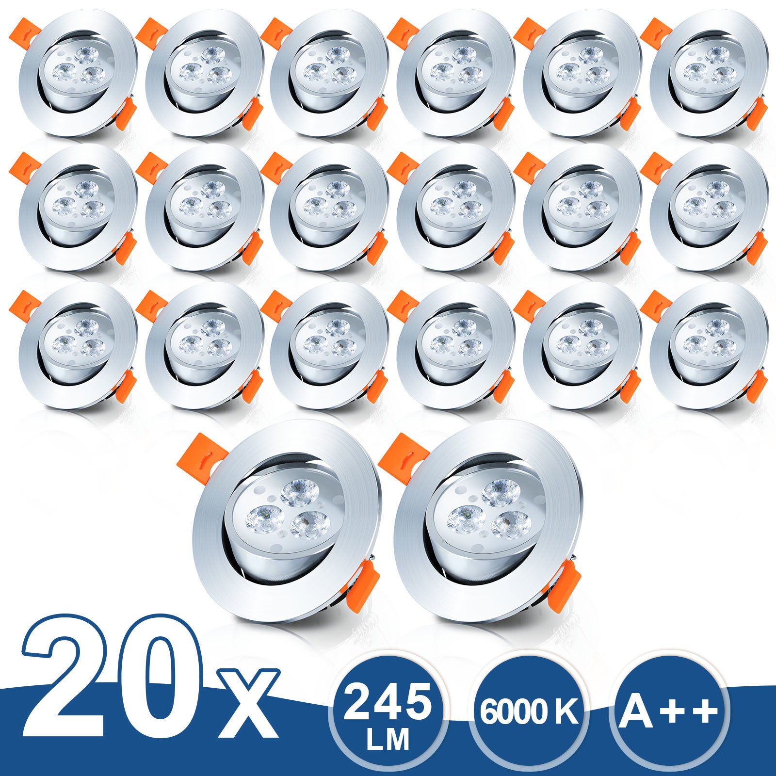 Pack 20 spots LED para empotrar 3W blanco frío 6500K 81mm para techo ...