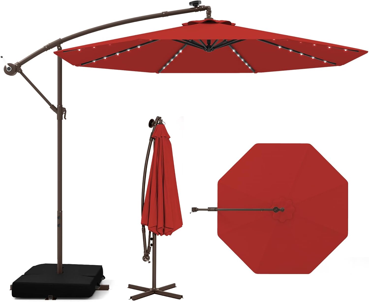 Parasol Déporté Inclinable 3x3M, Parasol de Jardin Extérieur Lumineux ...
