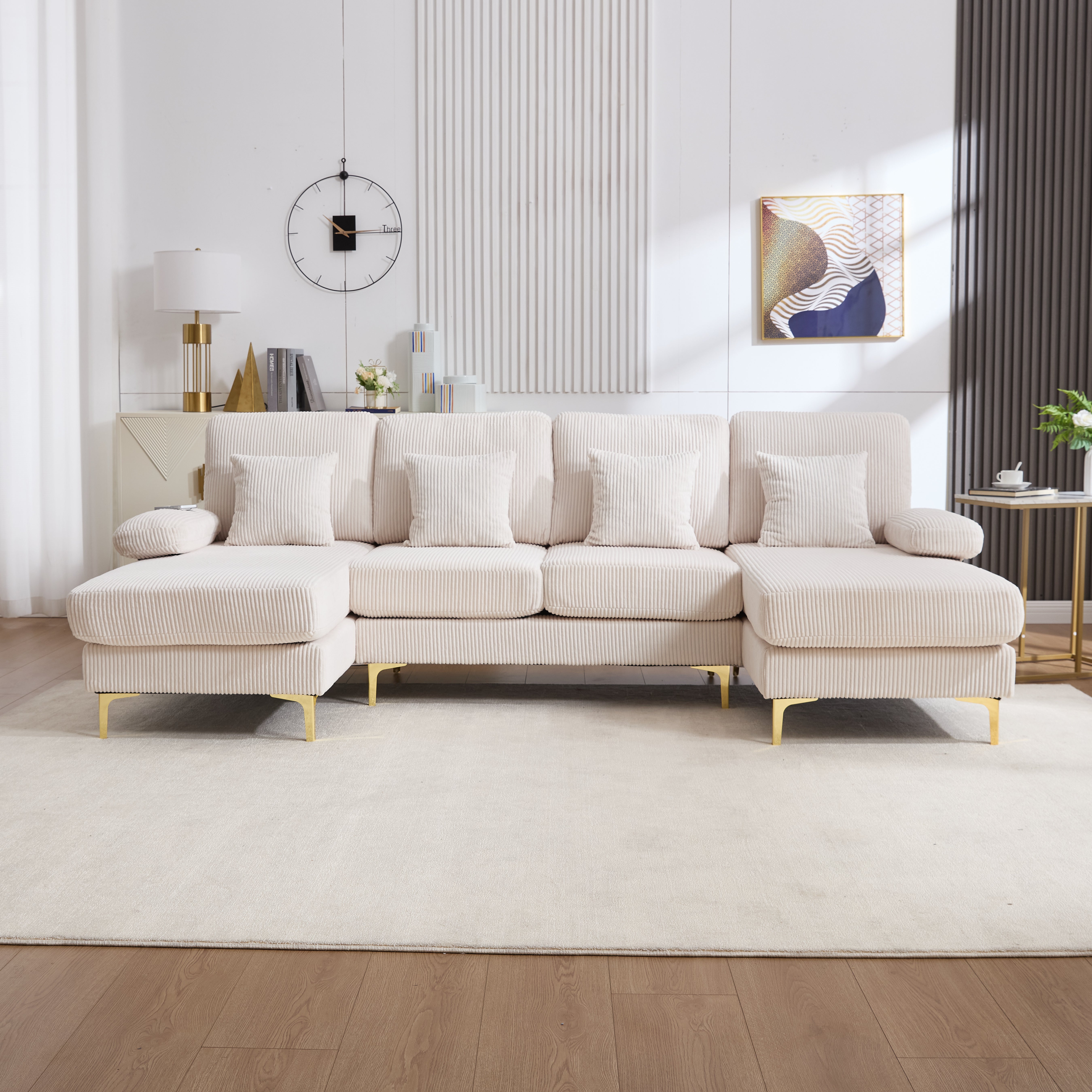 Canapé U moderne avec éclairage ambiant LED et port USB, cadre en bois ...