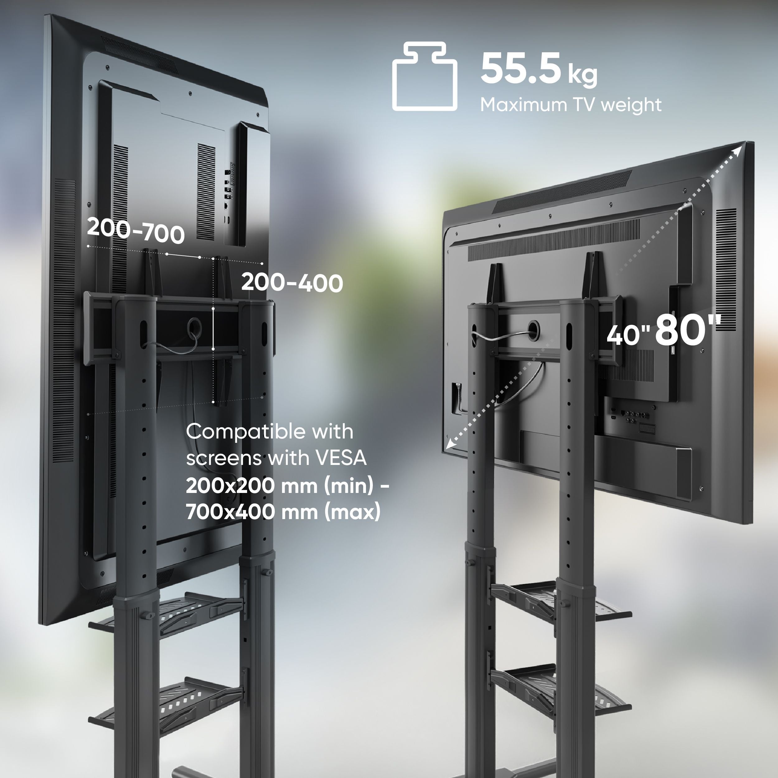 ONKRON Aluminium Support TV Roulettes pour 40" - 80" Ecran & TV, Pied ...