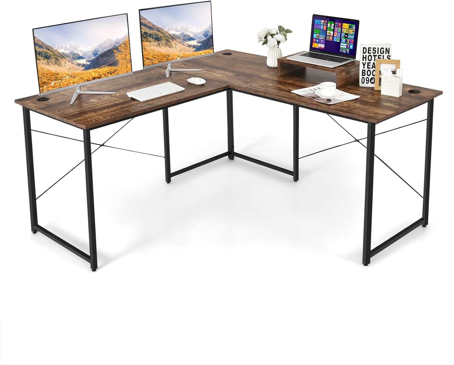 Bureau Informatique avec 2 Formes au Choix et Patins Réglables, Table d ...