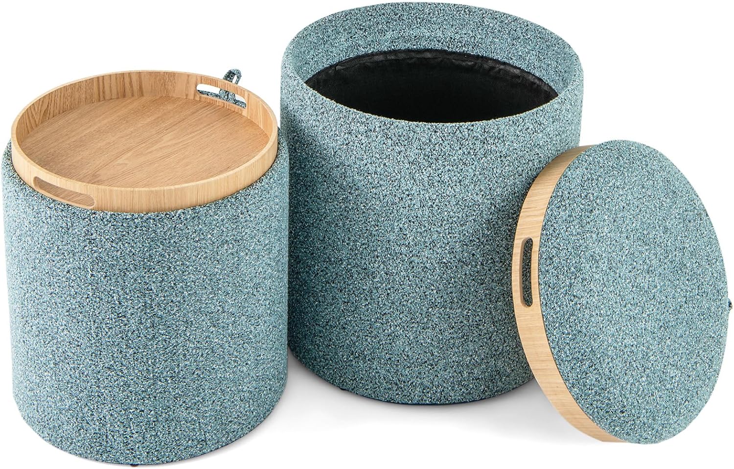 Juego de 2 taburetes con espacio de almacenamiento, taburete redondo ...