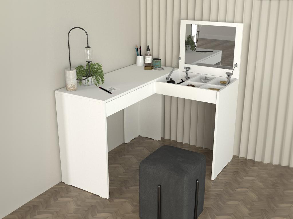 Coiffeuse d'angle avec miroir et rangements - Blanc - GIWEN | Leroy Merlin