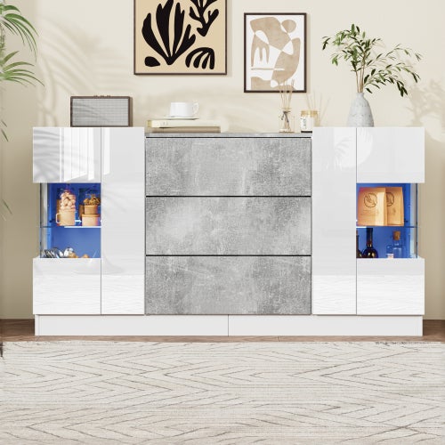 Buffet élégant avec 2 portes et 3 tiroirs – Façades blanches brillantes ...