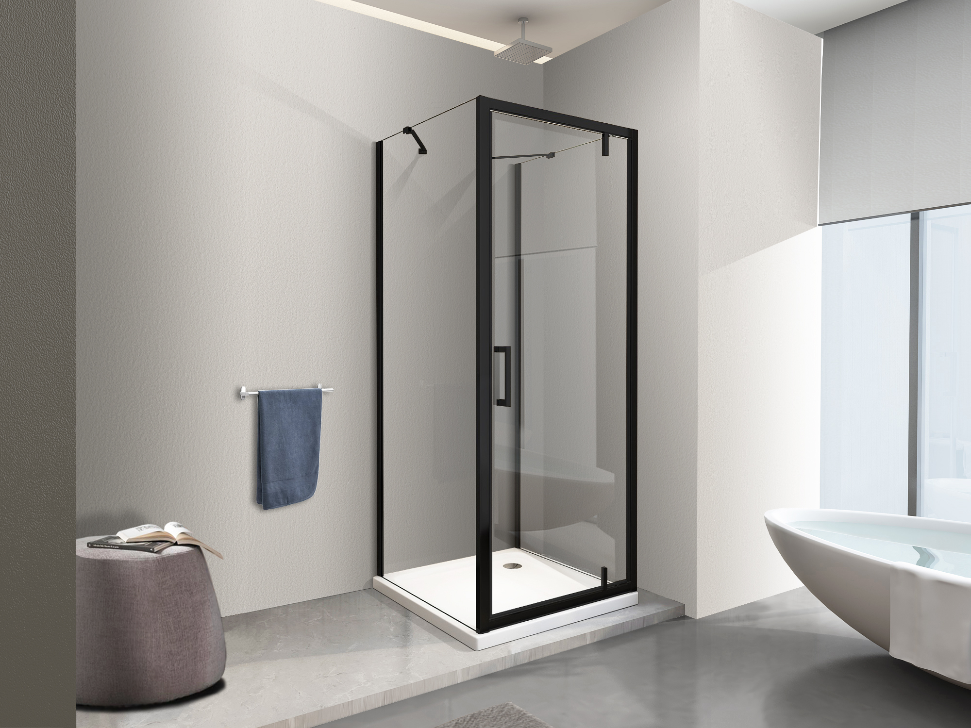 NALA Douche à 3 côtés - 2 parois latérales fixes + 1 porte battante roto-translante 8 mm H200 en ...