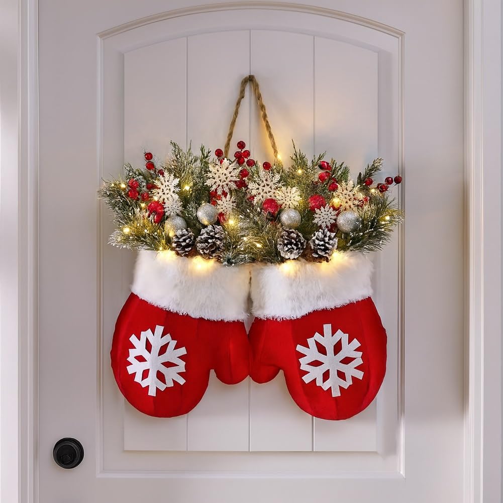 Couronne de Noël printanière, avec 20 LED, branches de pin ...