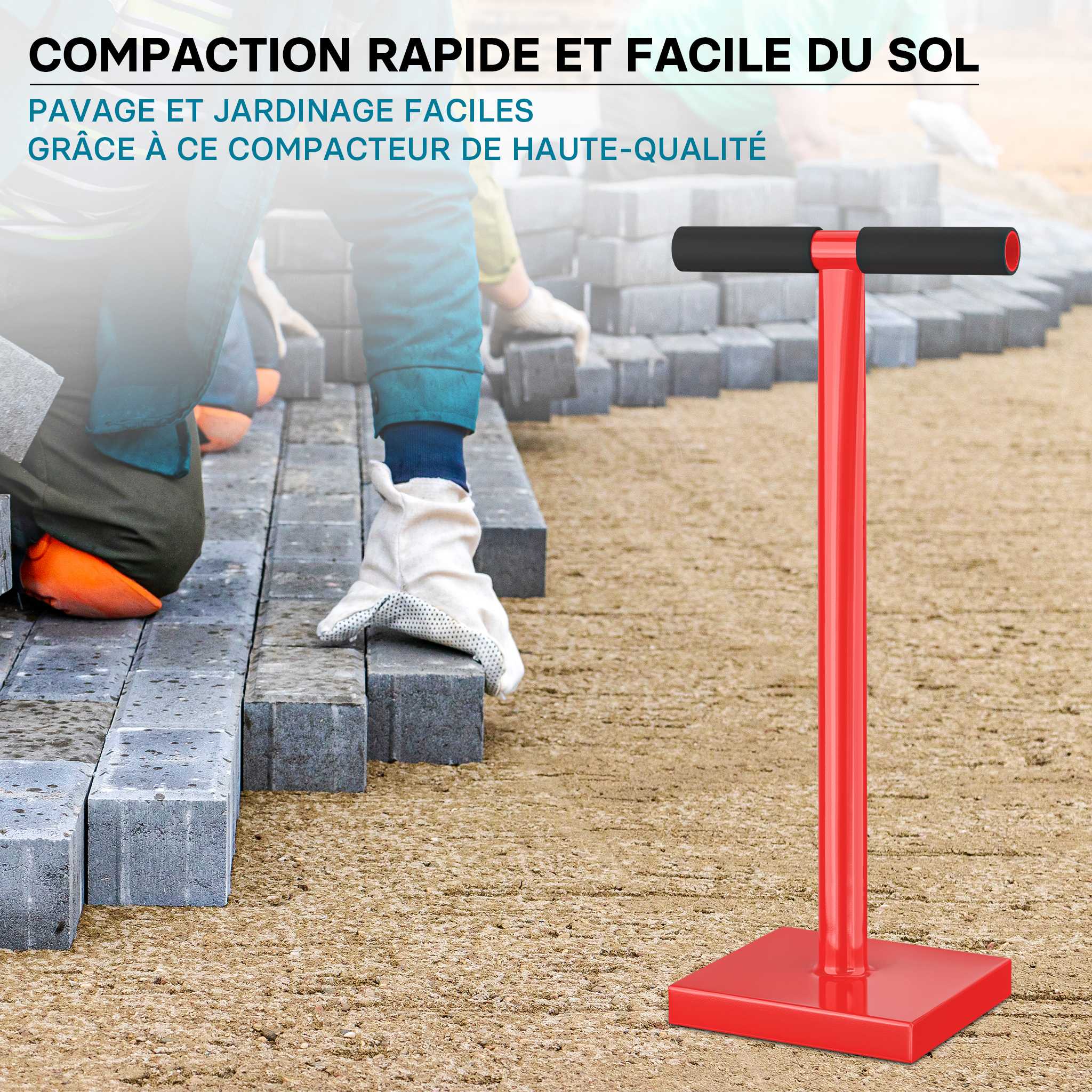 Pisón de tierra de 11,5kg, acero, con base de 20x20cm y mango-T ...