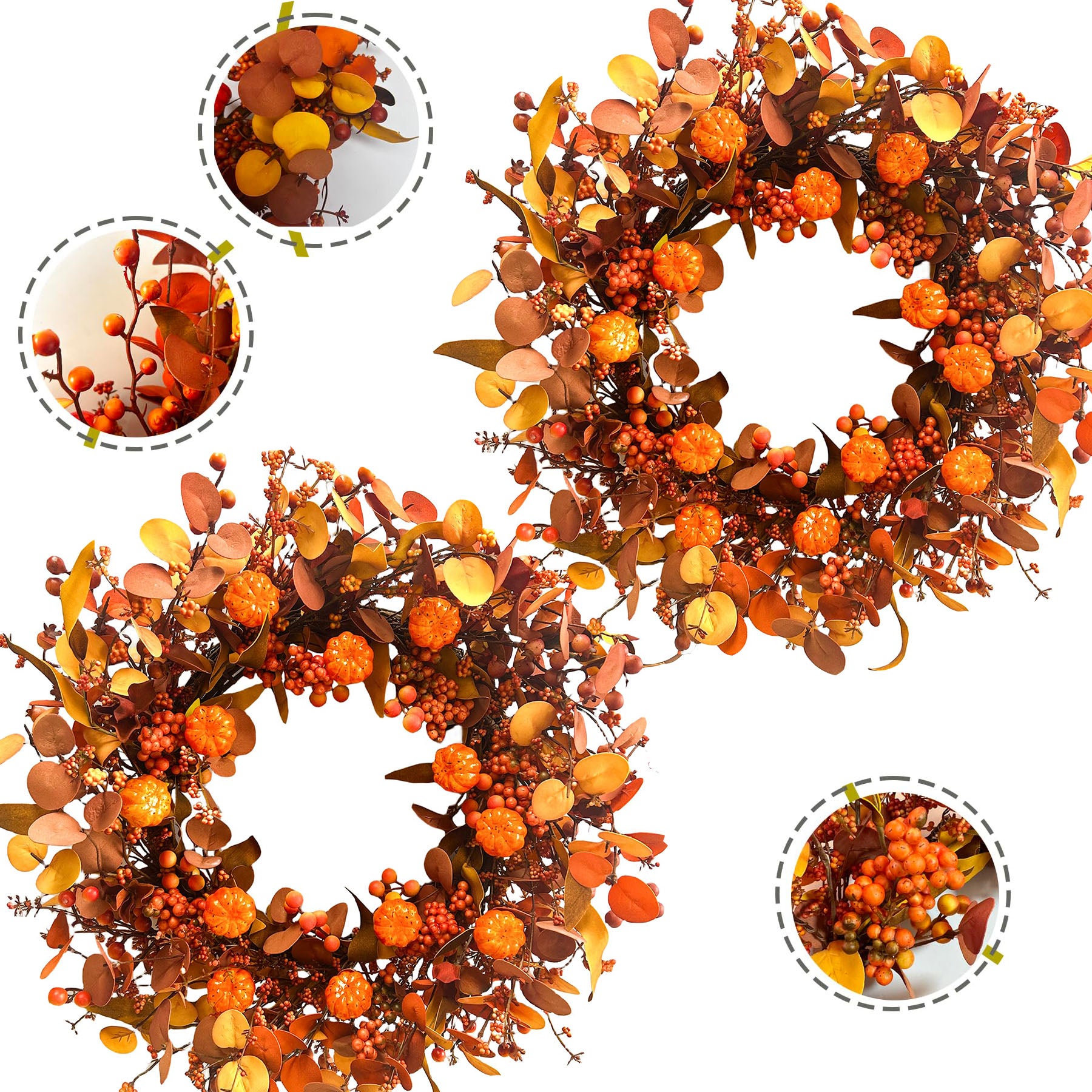 Lot de 2 couronnes d'automne pour porte d'entrée, couronne d'automne ...