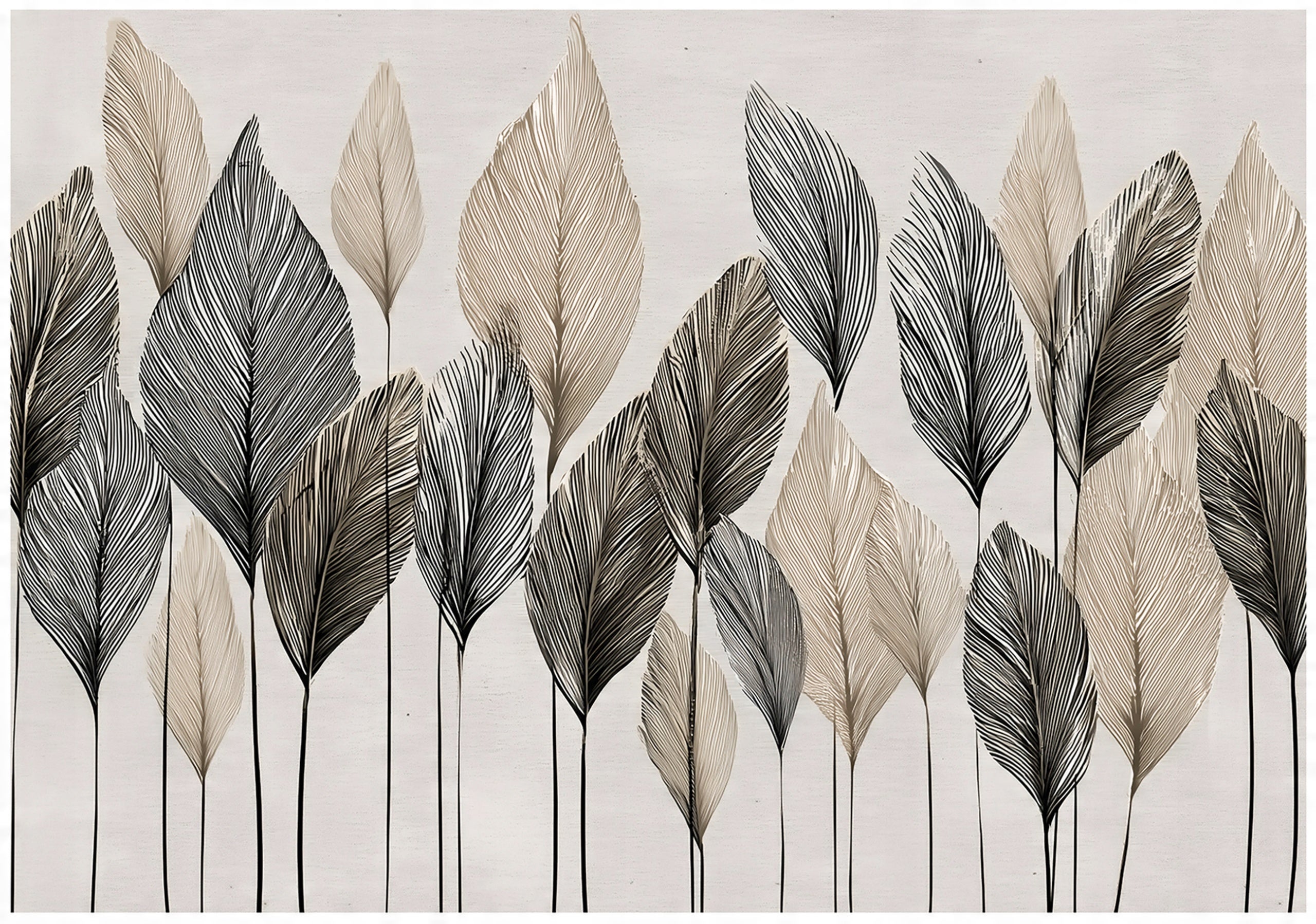 Papier Peint 3D Feuille Beige Boho Panoramique Intissé Pour Chambre ...