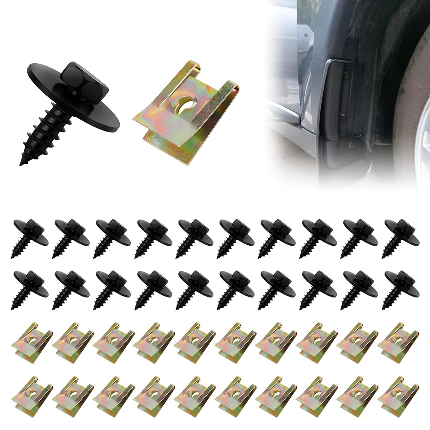 Lot de 40 écrous en tôle, Assortiment de vis, Clips de fixation ...