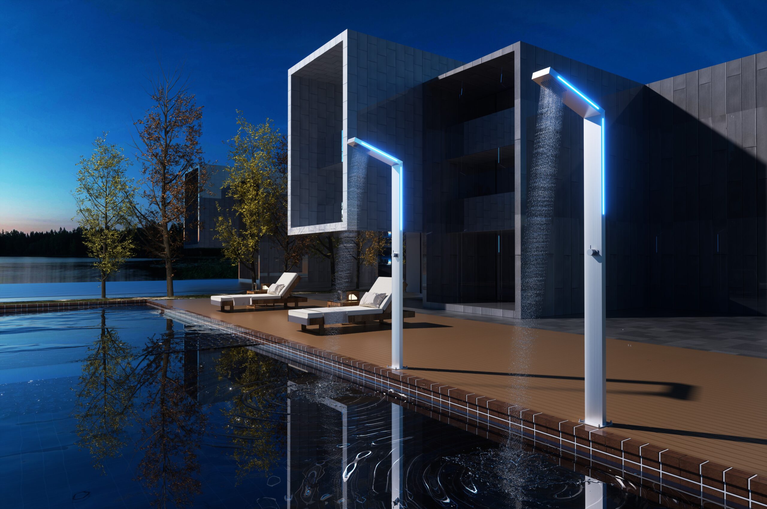 Ducha para piscinas de acero 316 negra con iluminación LED y difusor ...