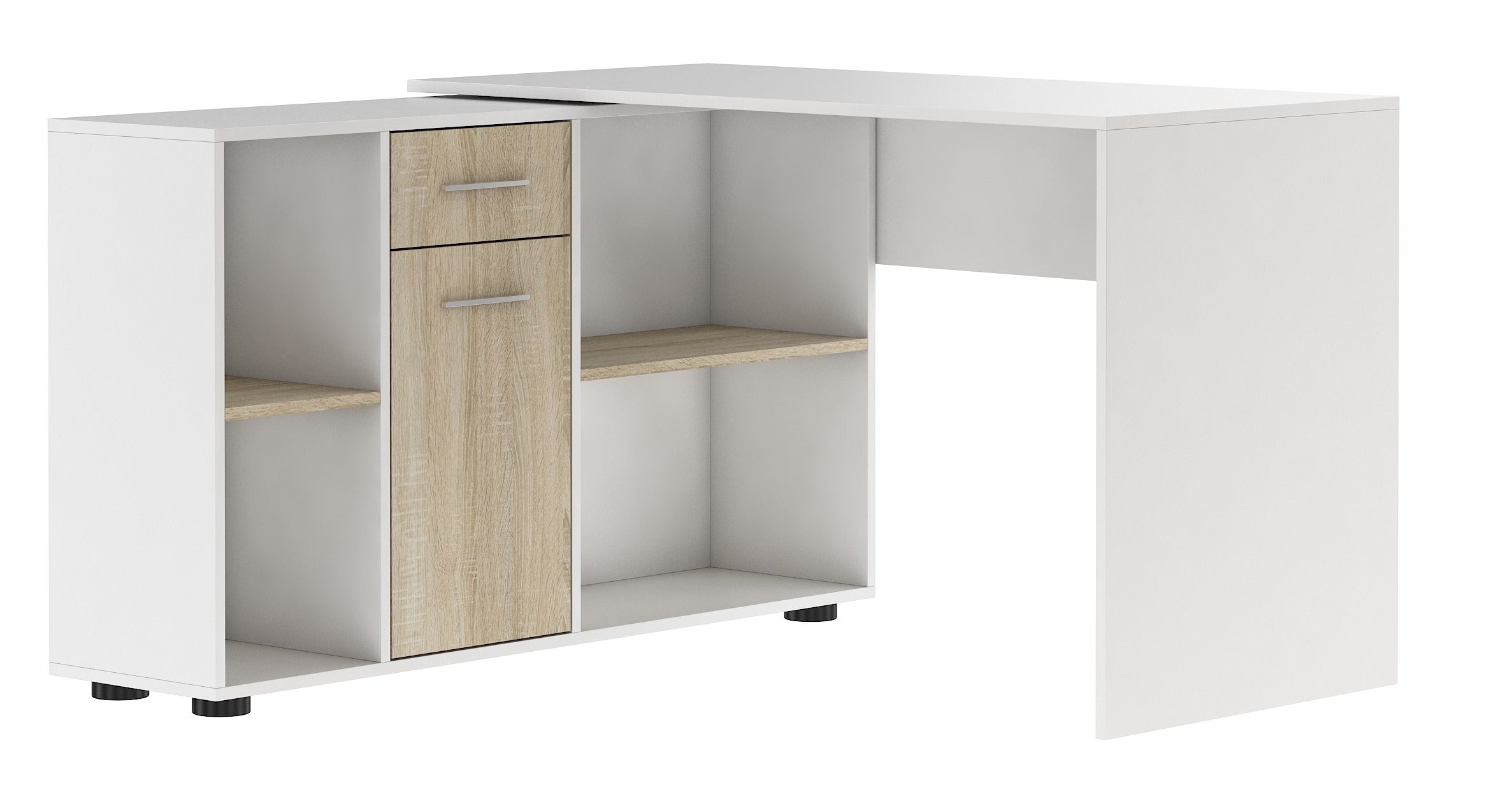 Bureau d'angle modulable blanc et naturel avec rangement Kalilo 120cm ...
