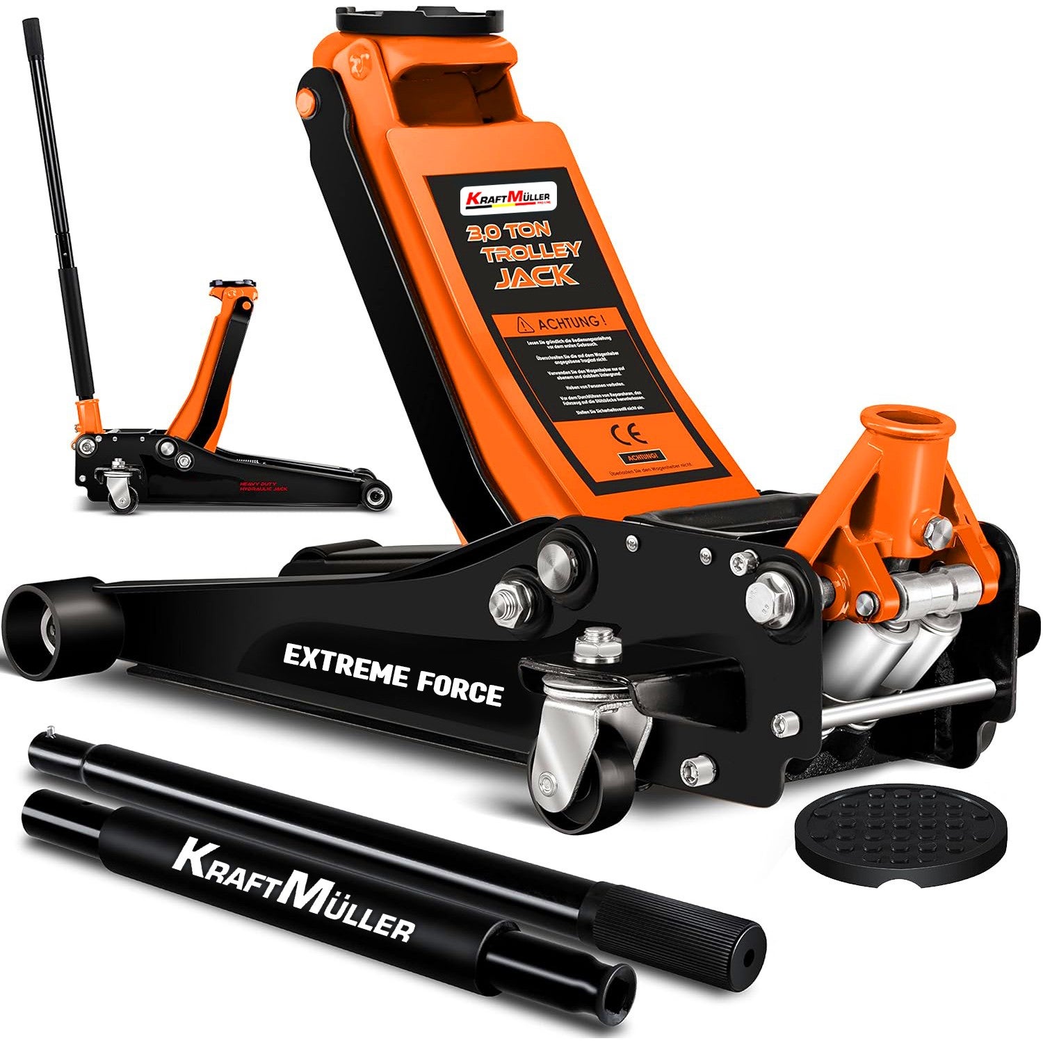 Cric hydraulique Kraft Müller professionnel 3 tonnes, Orange, Haut. de ...