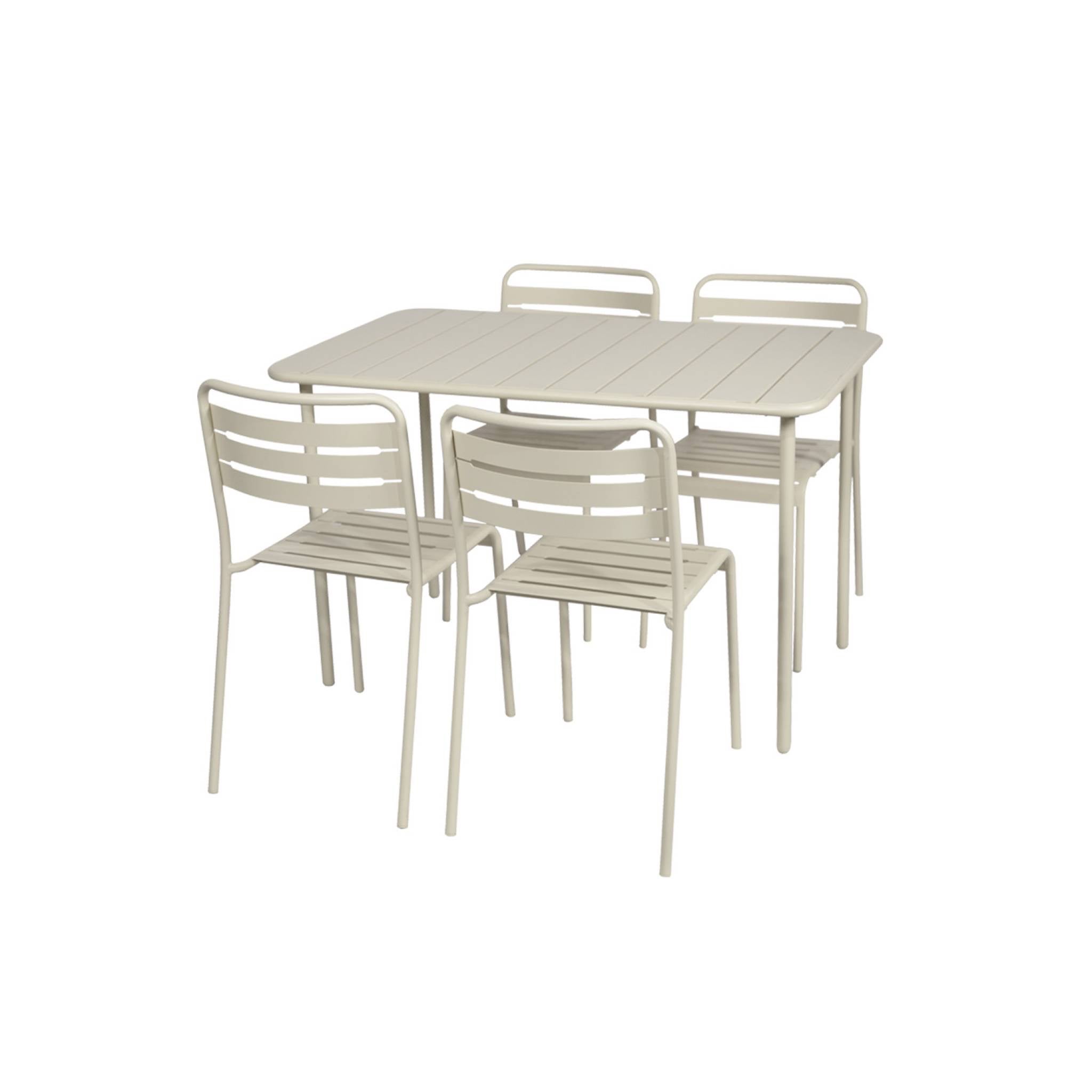 Table de jardin métal + 4 assises beige en acier. Amelia. 120 x 70 x 72 ...