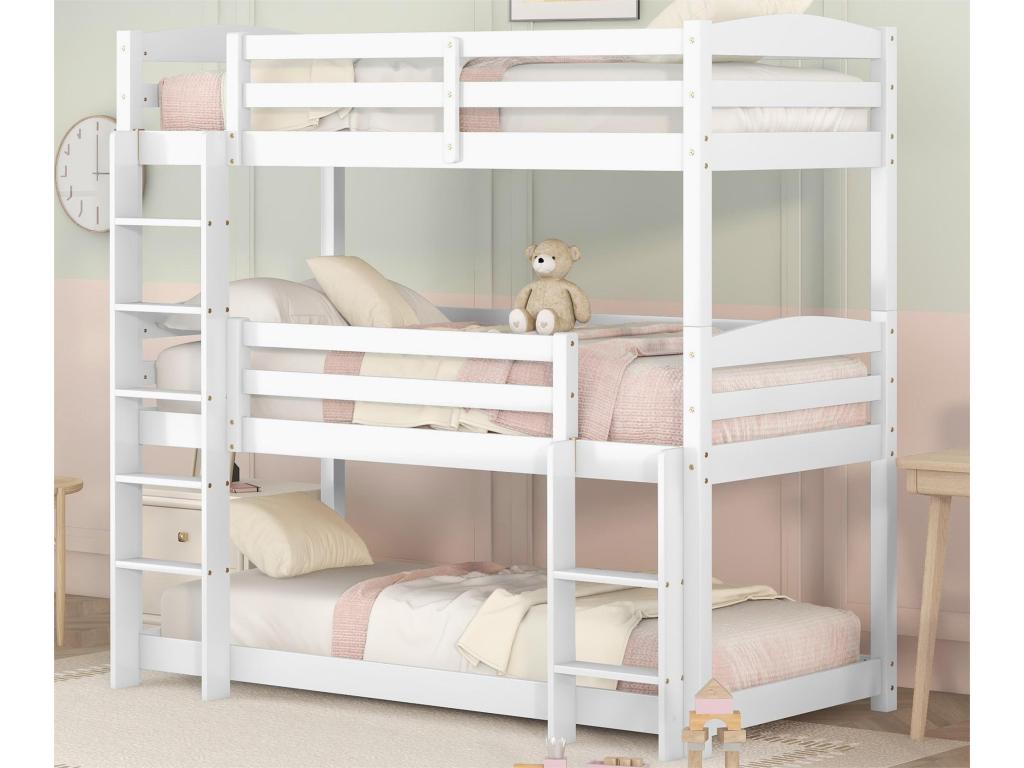 Litera triple con escalera y barrera protectora - 90x200 cm - madera ...