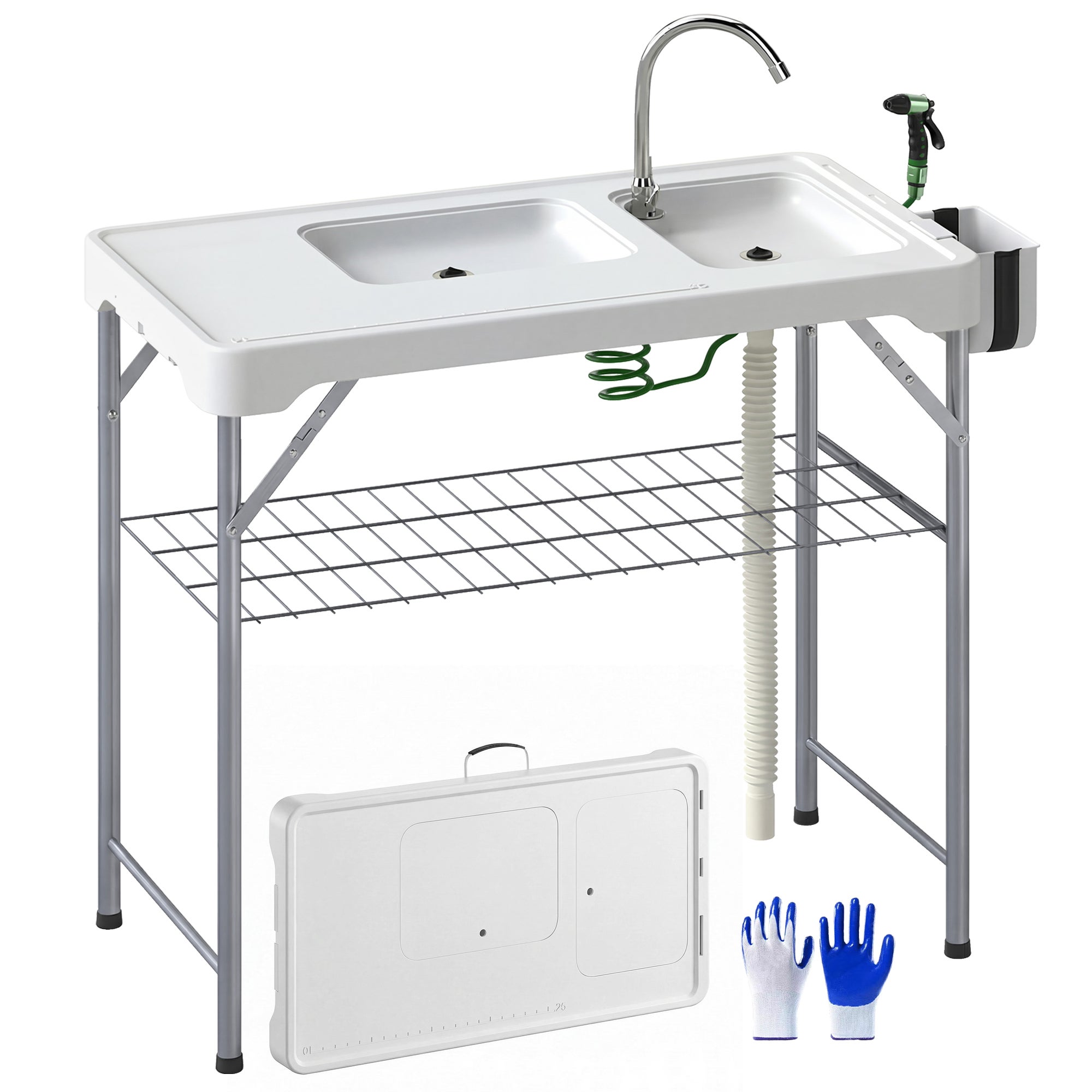 Table de camping pliante avec 2 éviers, tuyau d'évacuation, station de ...