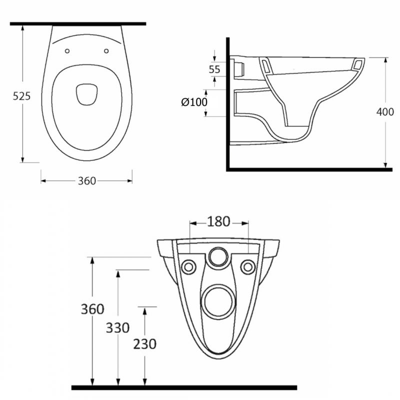 Cuvette WC suspendu sans bride semi-carénée Erina, abattant frein de ...