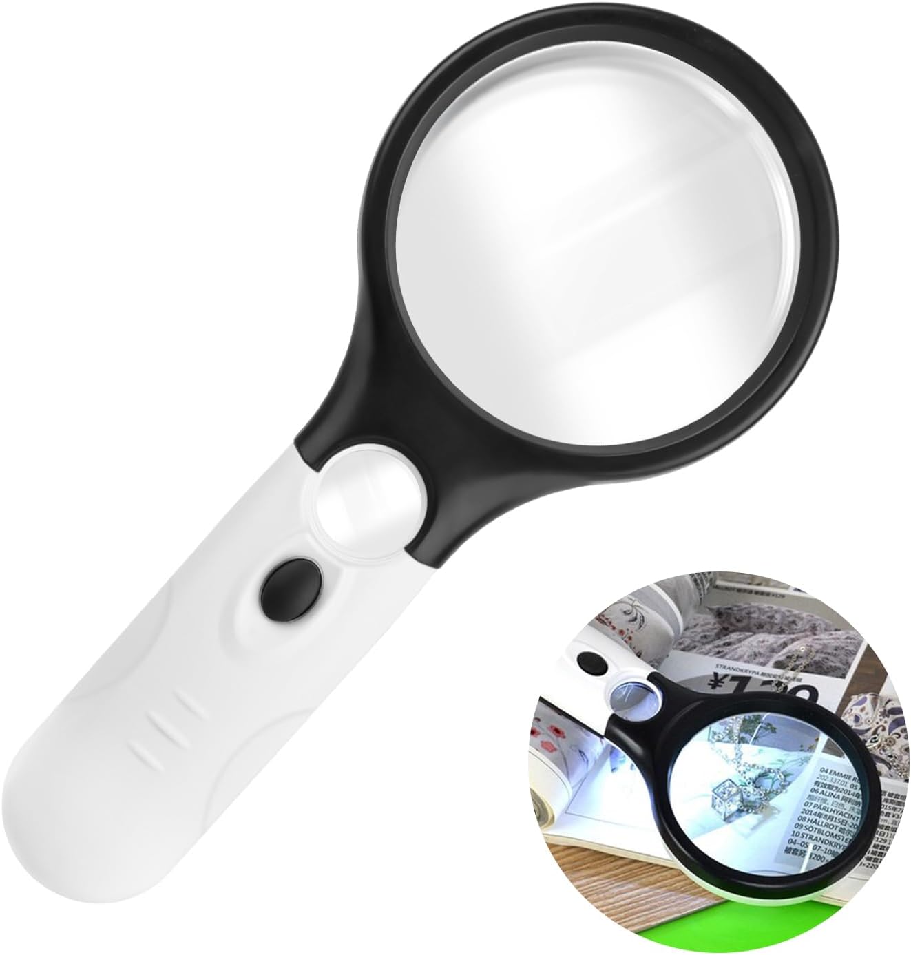 3X 45XLoupe de Lecture, Loupe Grossissante à Main Loupe avec 3 LED Lumière, Loupe avec lumière ...