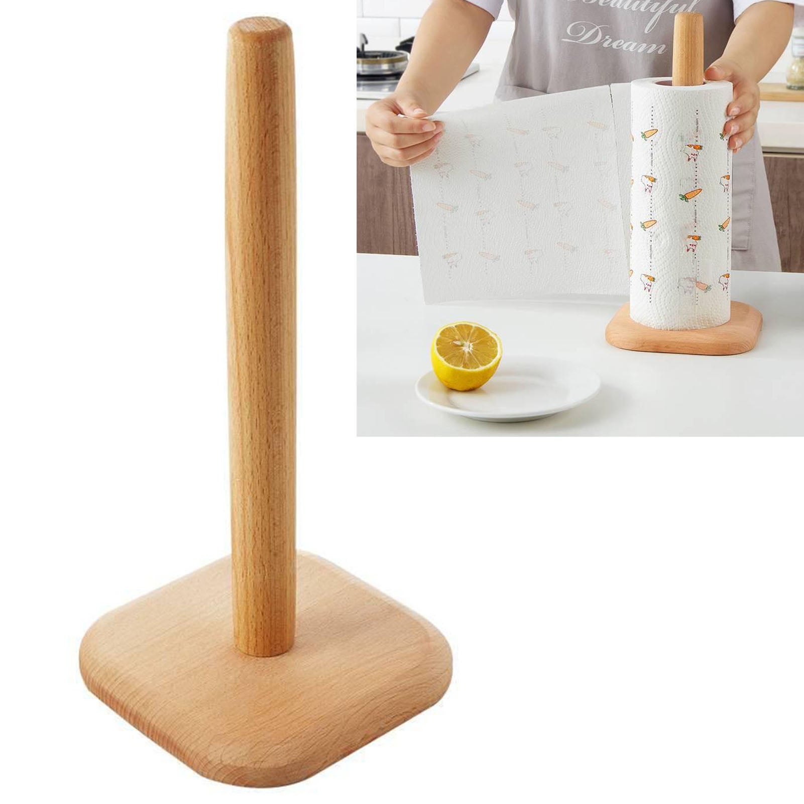 Porte-essuie-tout en bois sur pied pour comptoir de cuisine, table à ...