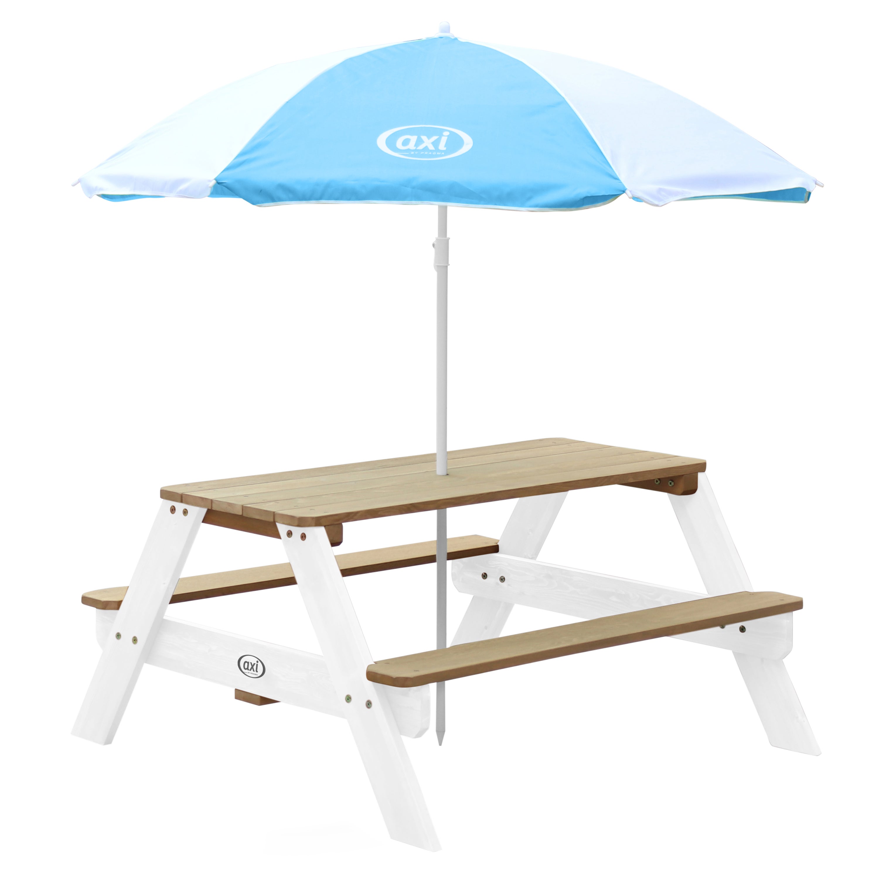 AXI Nick Table Pique Nique en bois avec Parasol, Marron & Blanc | Pour ...