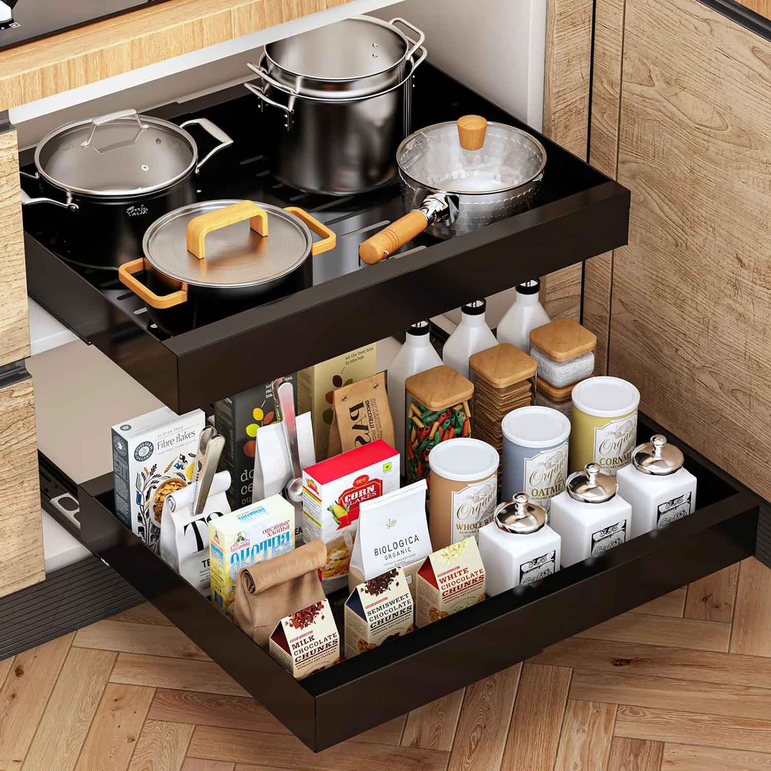Cajón extraíble cocina con protector antideslizante, 32-52cm×42cm×7cm ...