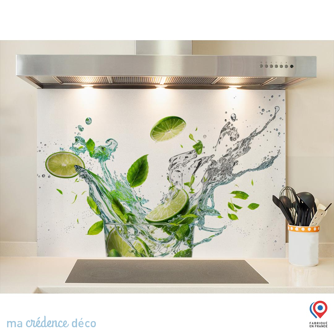 Crédence cuisine fond de hotte Splash, Citrons verts et menthe - Verre ...