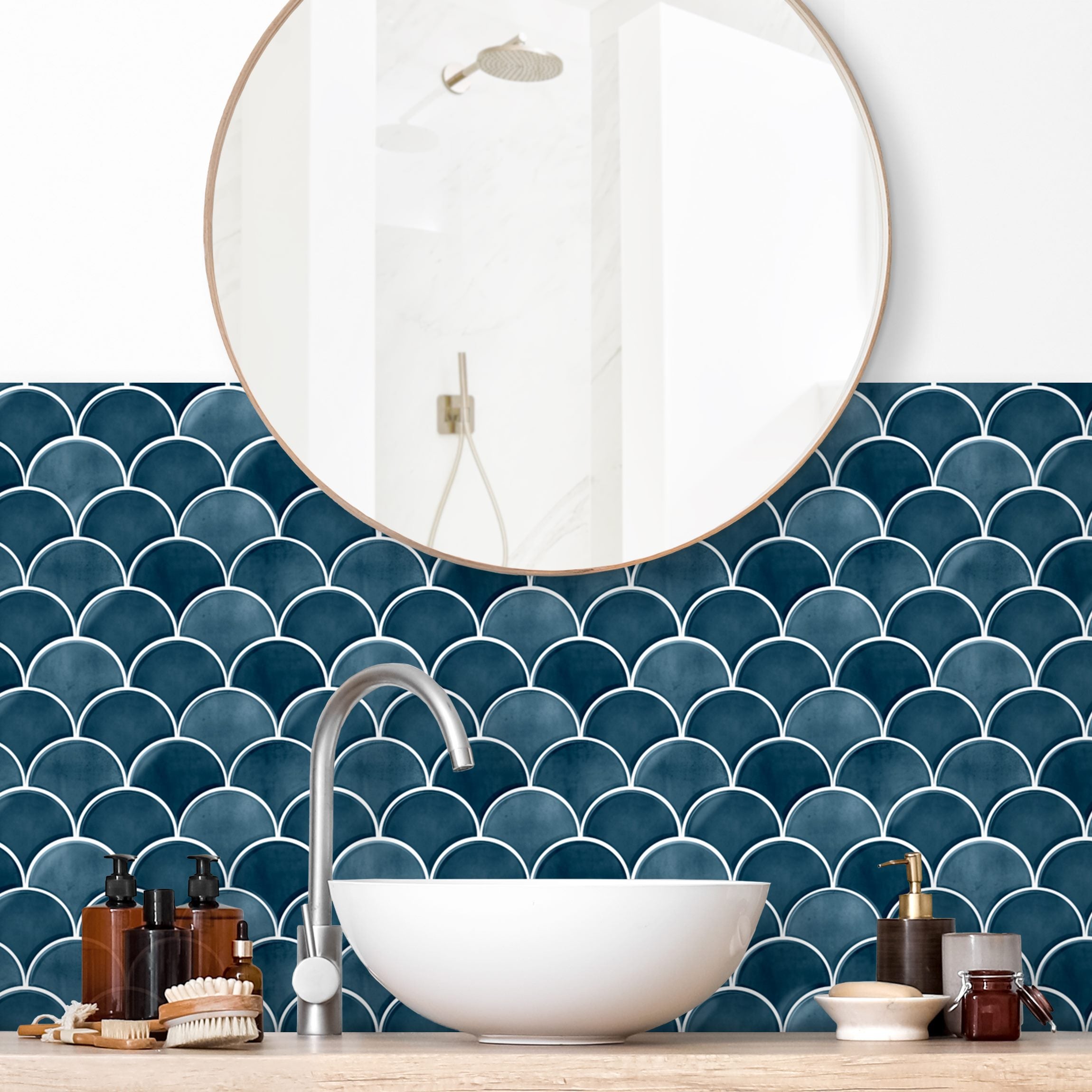 Revestimiento de pared para baño - Fish Scale Tiles Ceramic Look Dark ...