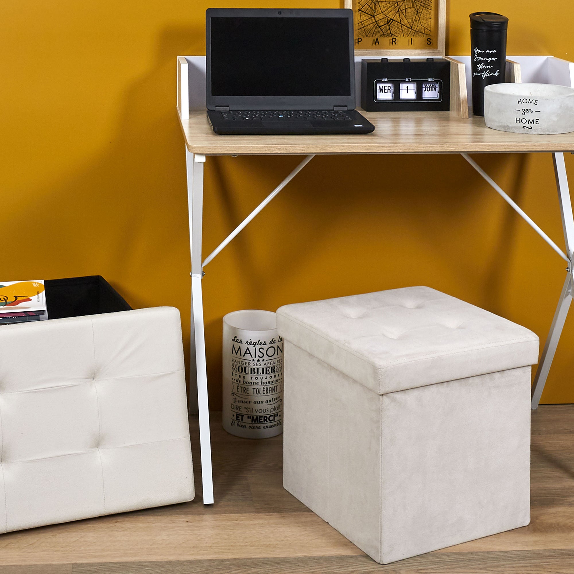 Puff plegable de ante con asiento tapizado | Leroy Merlin