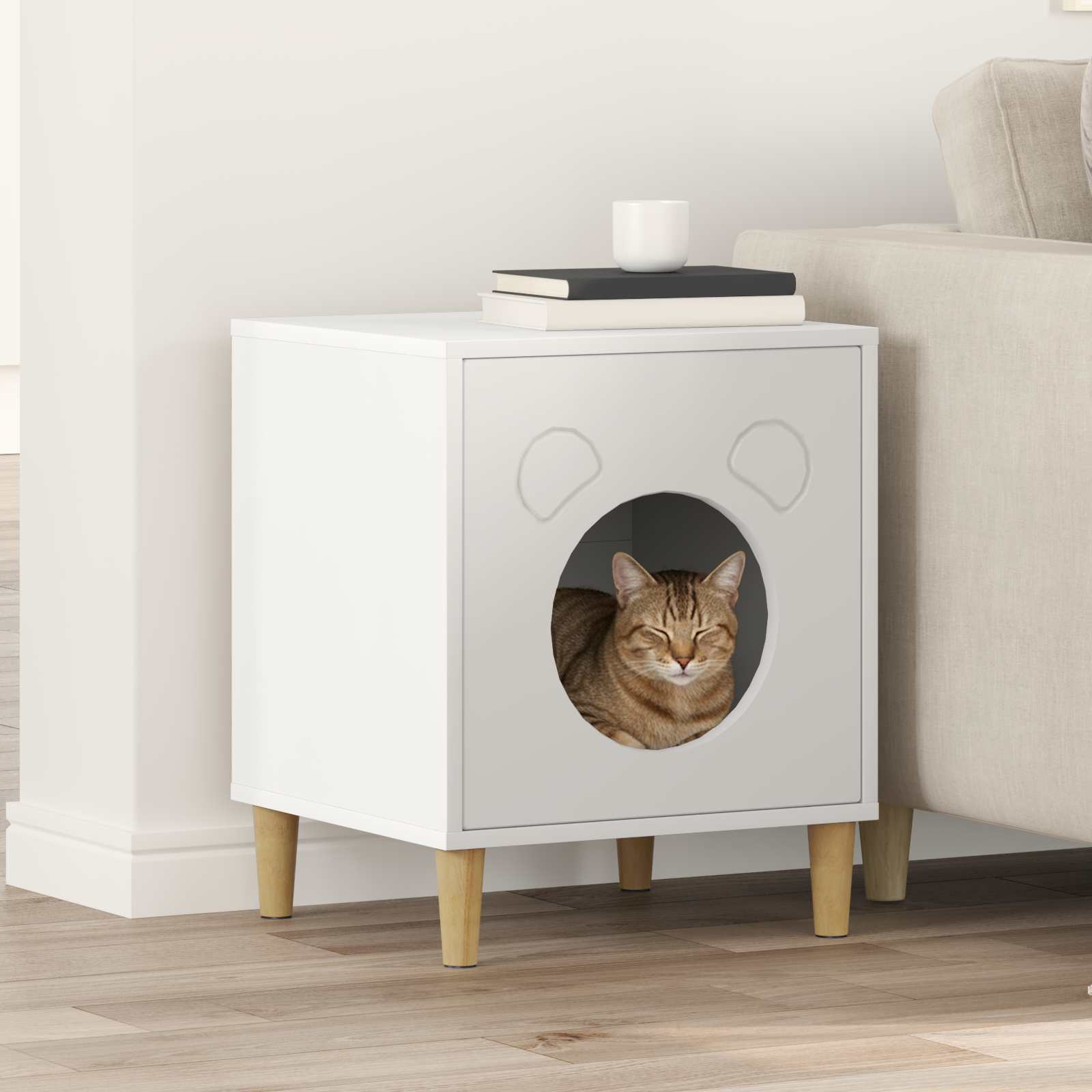 Maison pour chat Blanc 42,5 x 40 x 53 cm Bois d'ingénierie | Leroy Merlin