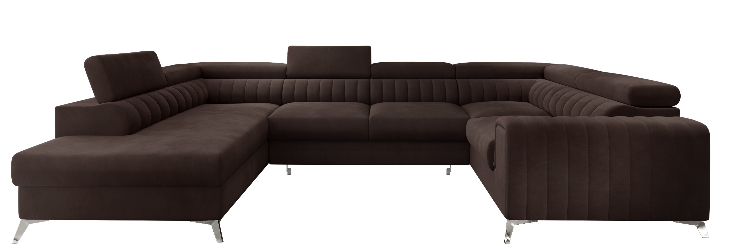 Canapé panoramique convertible velours marron avec coffre de rangement ...