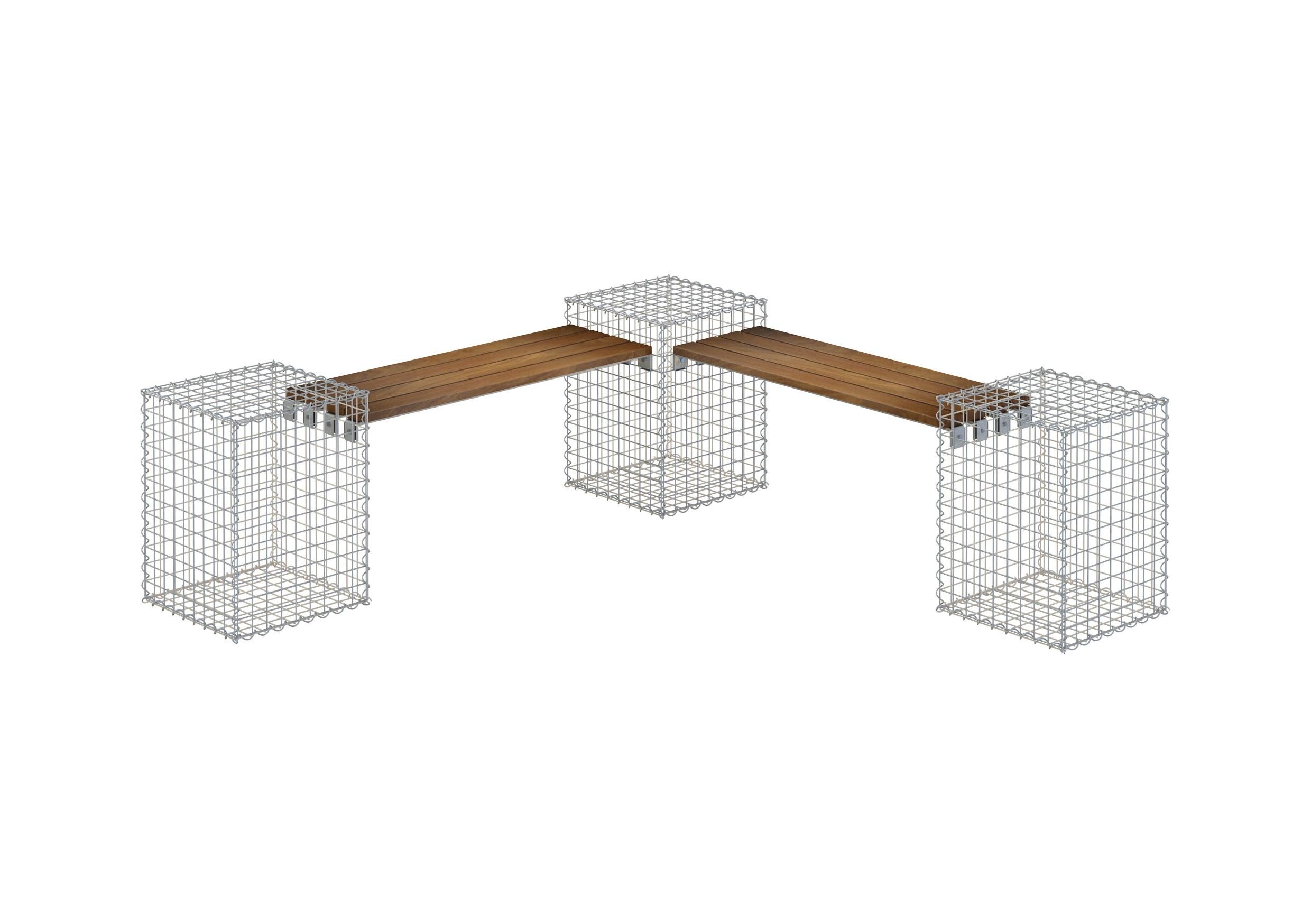 Gabiona - Banc de jardin avec 3 gabions - bois de teck, 205 cm longueur ...